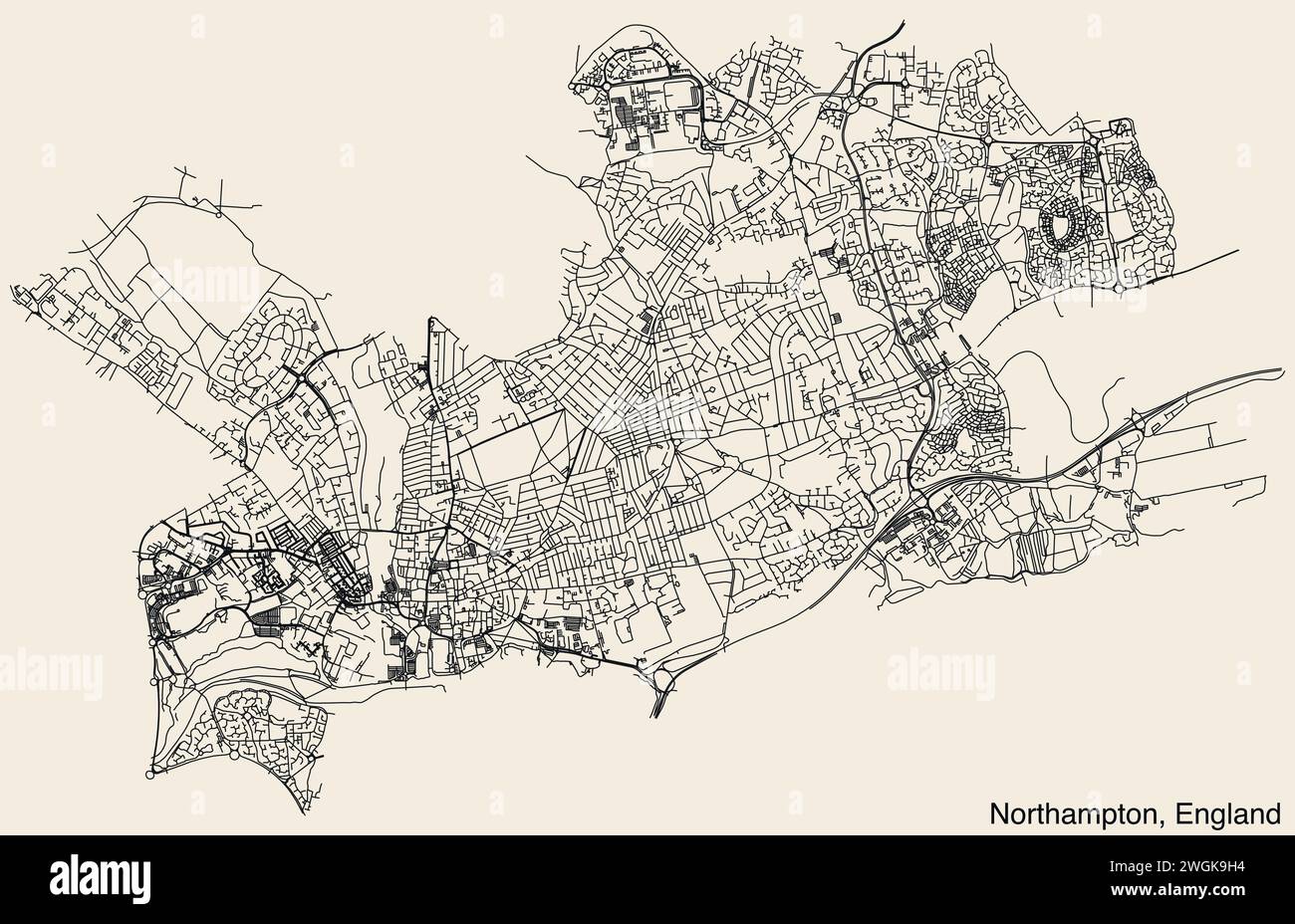 Street roads map of the UK city of NORTHAMPTON, ENGLAND Stock Vector ...
