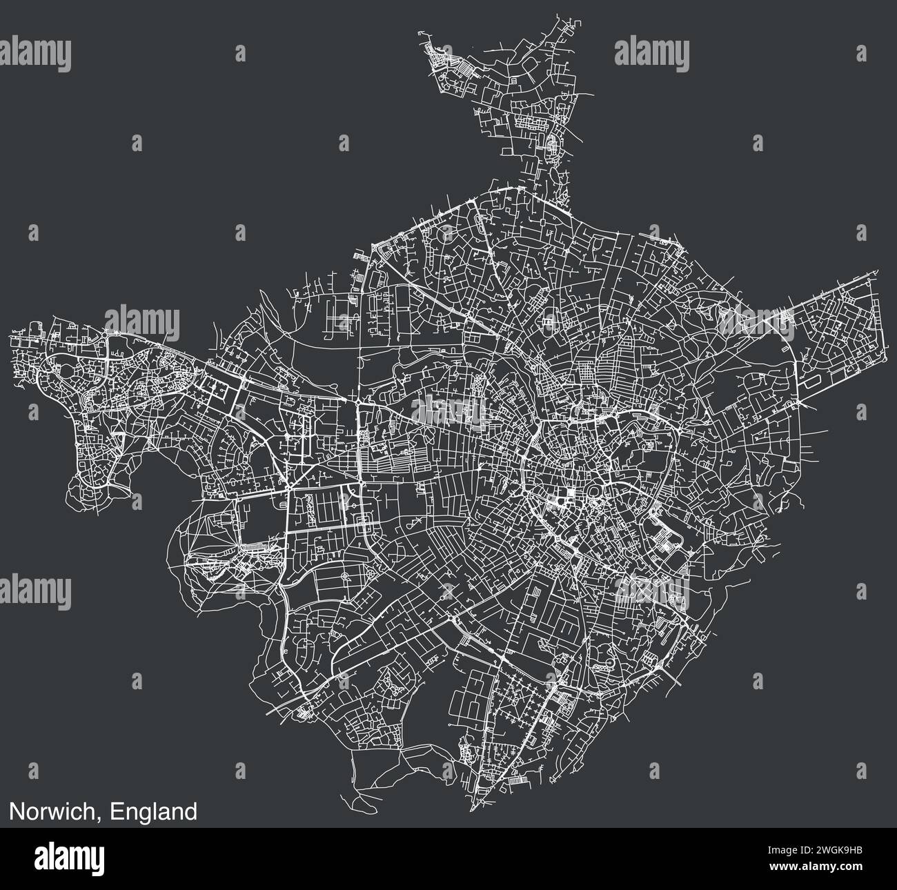 Street roads map of the UK city of NORWICH, ENGLAND Stock Vector Image ...