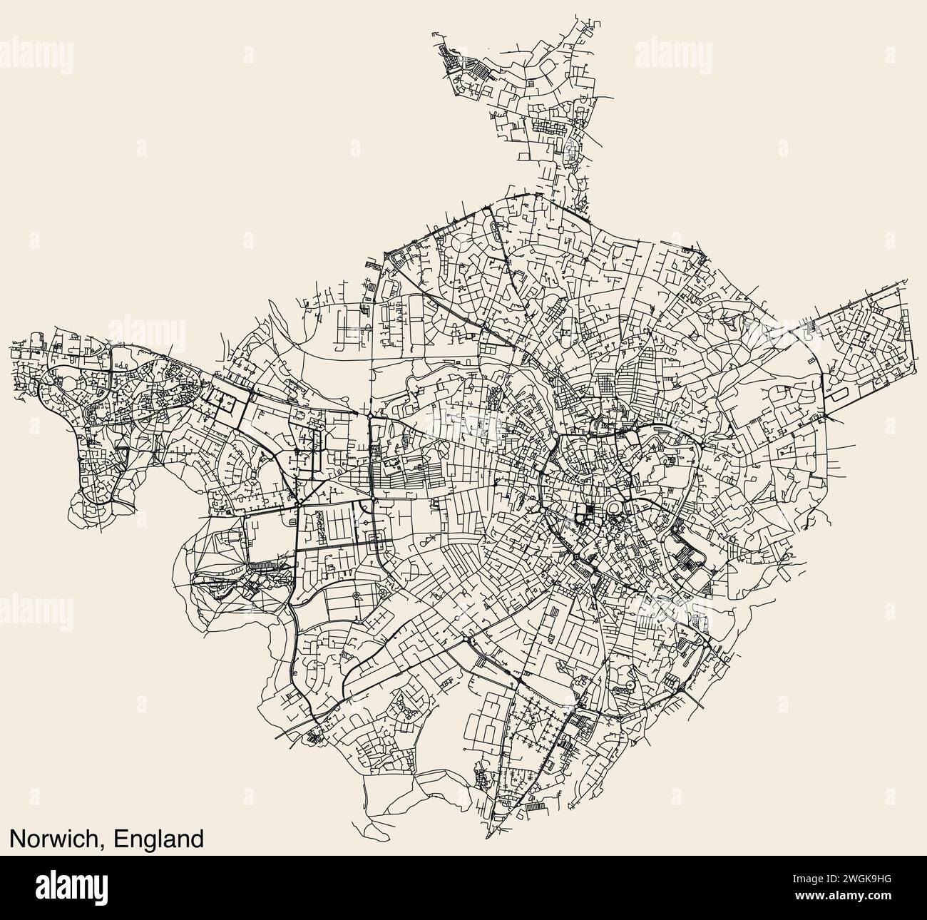 Street roads map of the UK city of NORWICH, ENGLAND Stock Vector Image ...