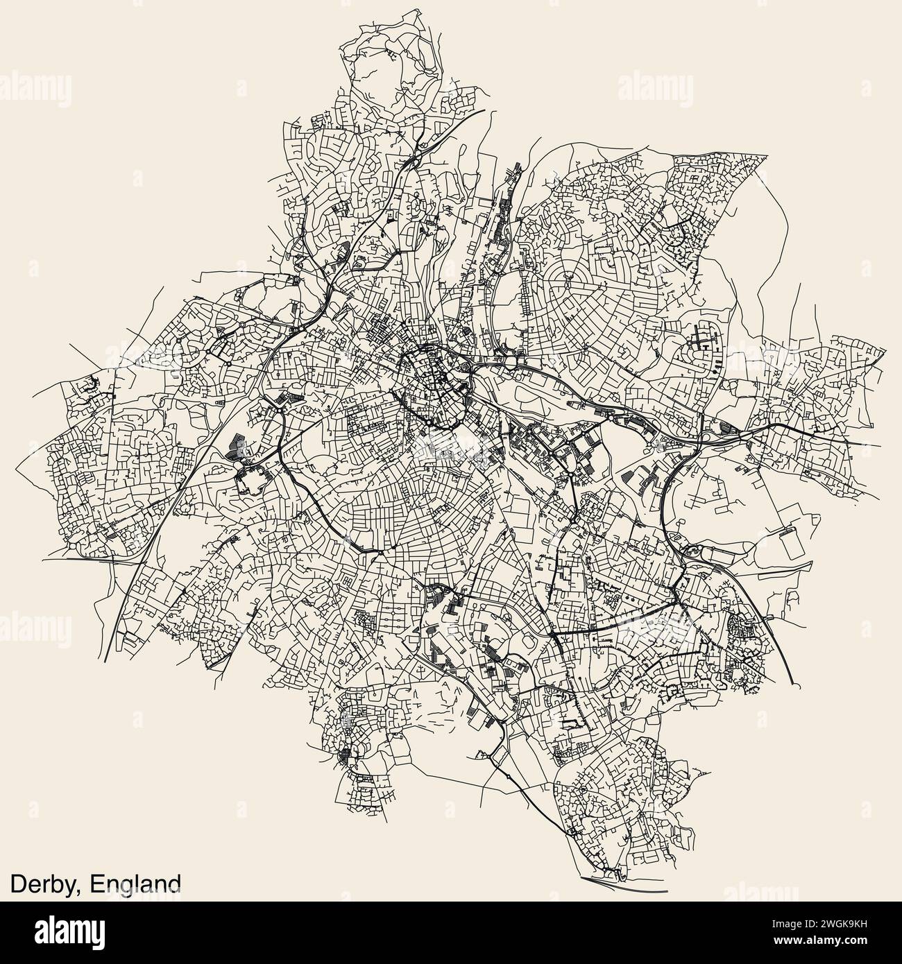 Street roads map of the UK city of DERBY, ENGLAND Stock Vector Image ...
