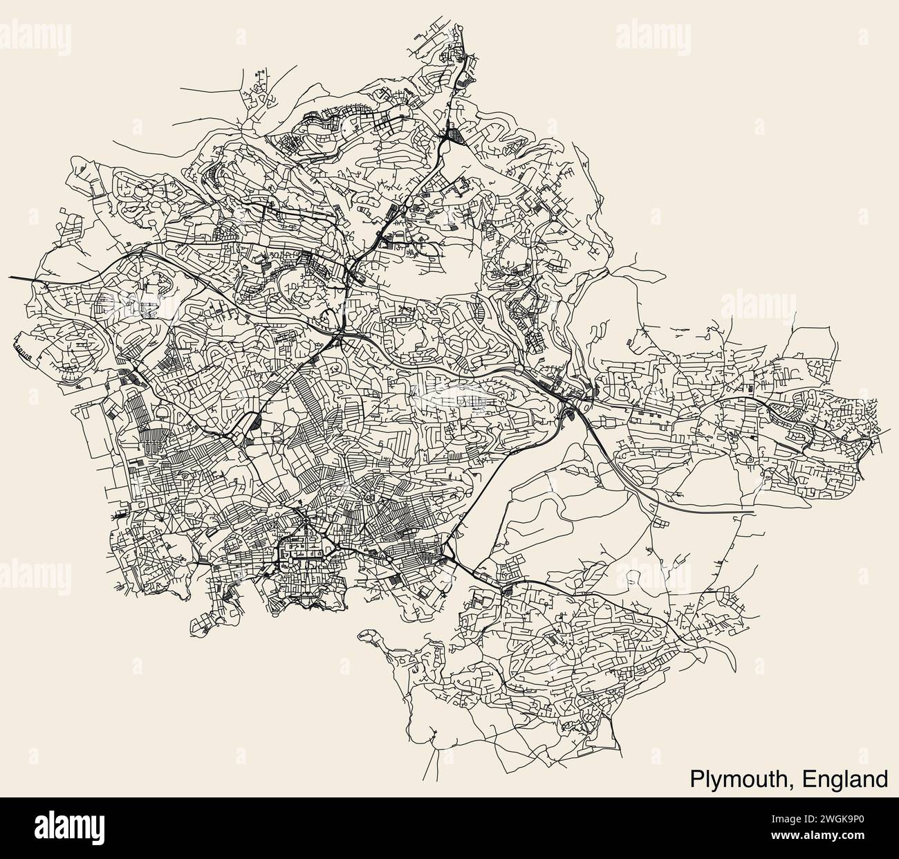 Street roads map of the UK city of PLYMOUTH, ENGLAND Stock Vector Image ...