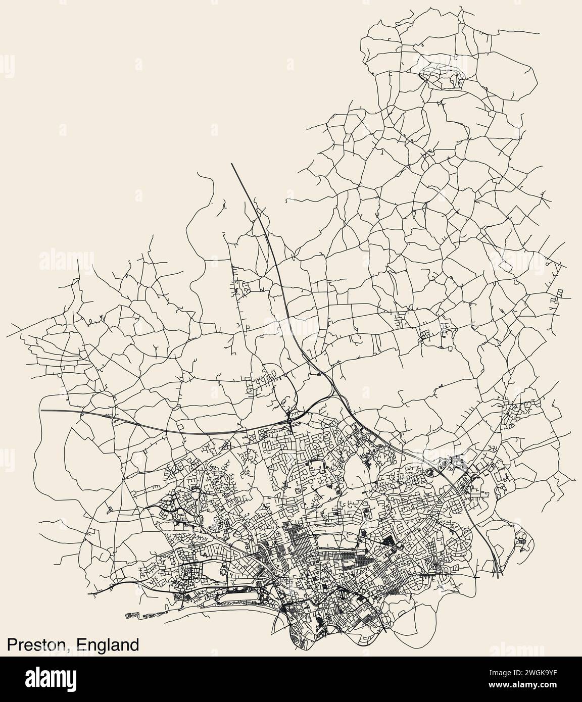 Street roads map of the UK city of PRESTON, ENGLAND Stock Vector Image ...