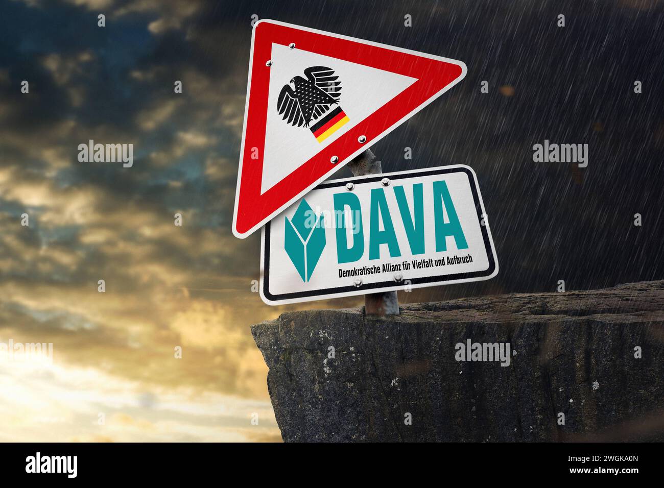 February 5, 2024: Traffic sign hangs over an abyss with the German ...