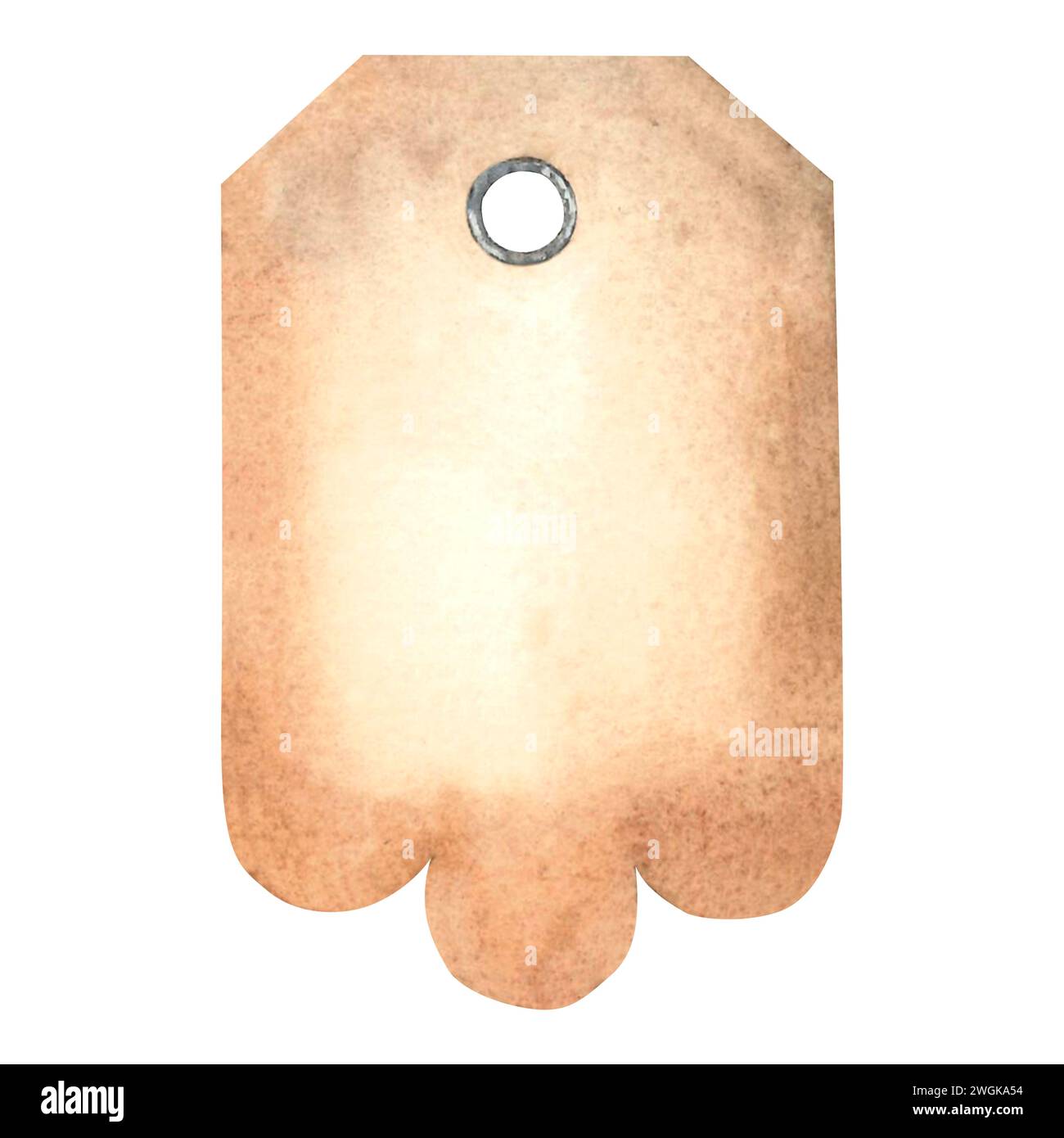Rectangular craft paper tag on. Hand drawn watercolor illustration of ...