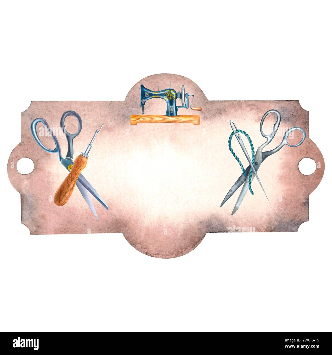 Watercolor illustration of craft tag. Frame shape of a vintage kraft ...