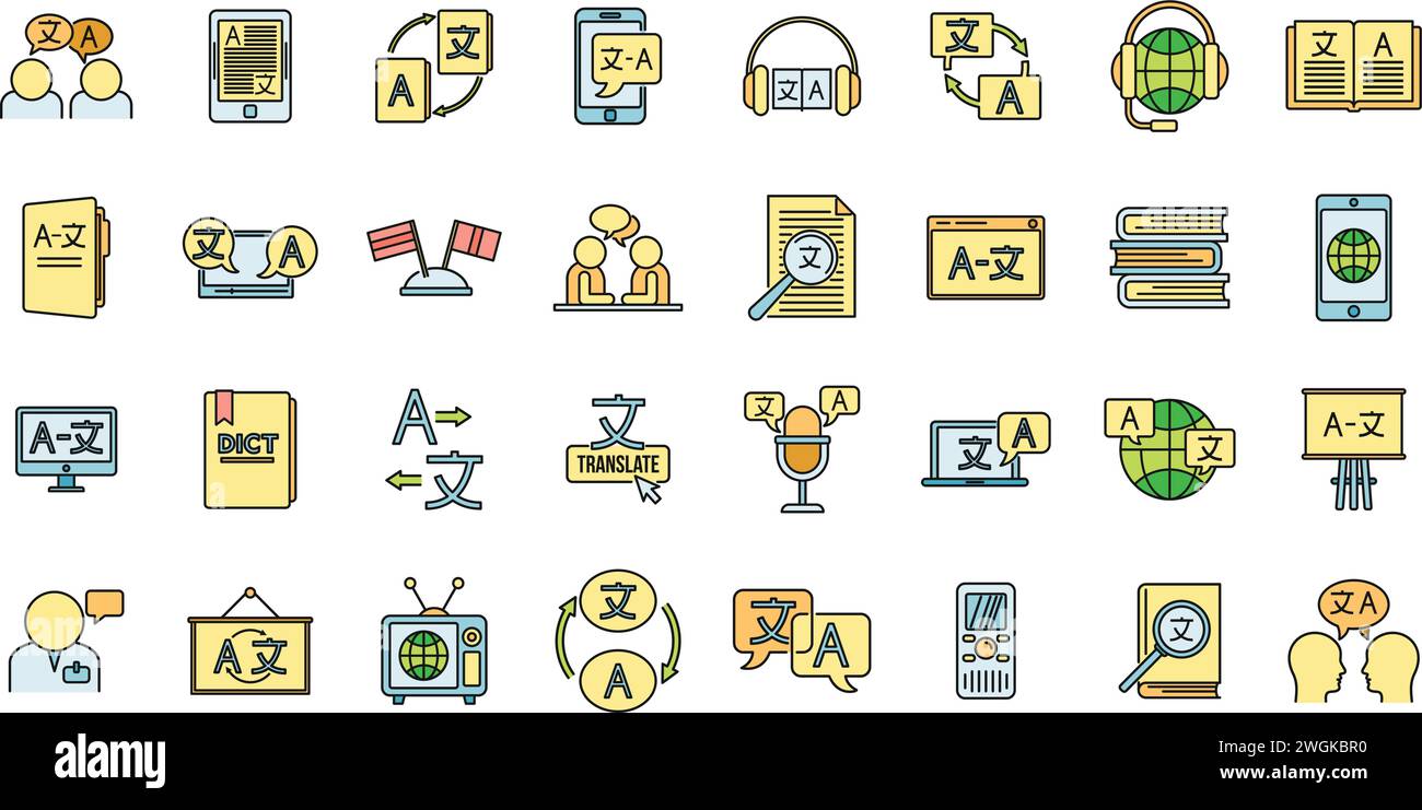 Foreign translator icons set. Outline set of foreign translator vector ...
