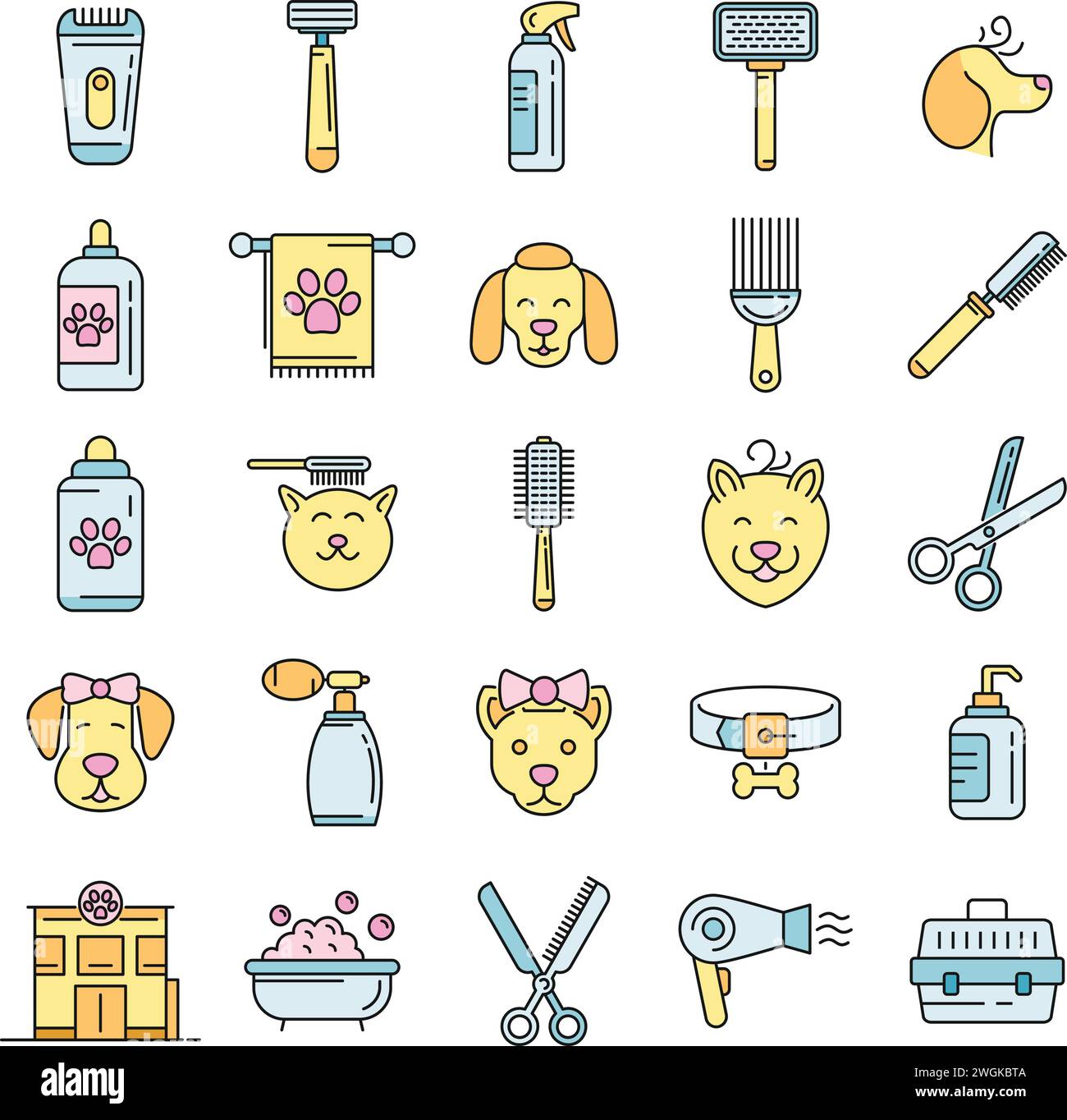 Groomer icons set. Outline set of groomer vector icons thin line color ...