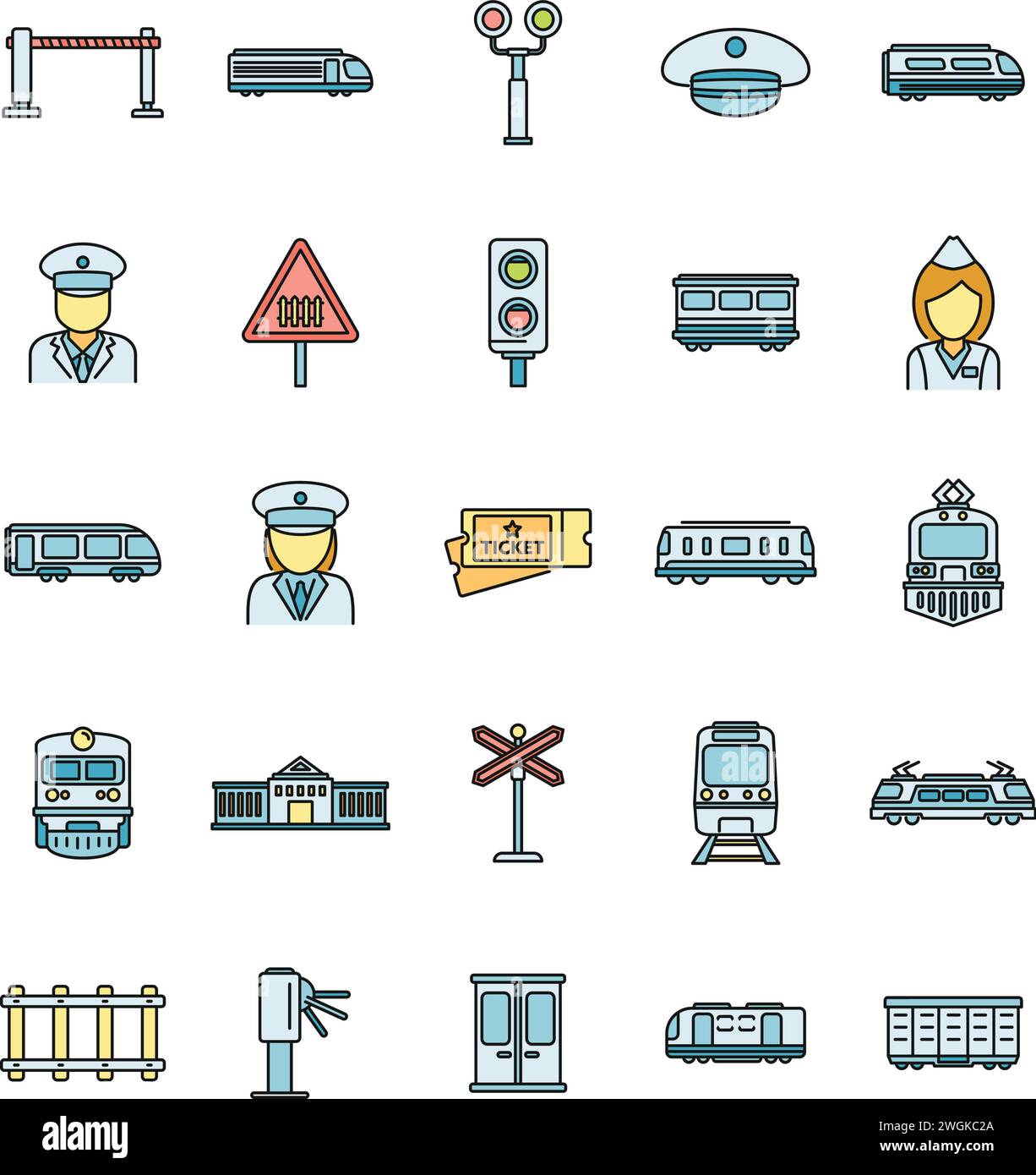 Electric train driver subway icons set. Outline set of electric train ...