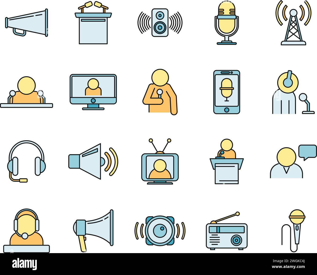 Speaker announcer icons set. Outline set of speaker announcer vector ...