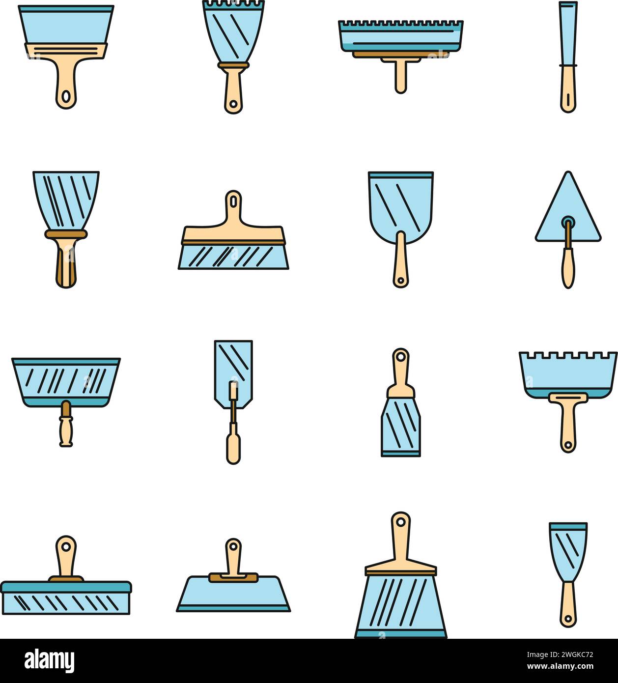 Construction putty knife icons set. Outline set of construction putty ...