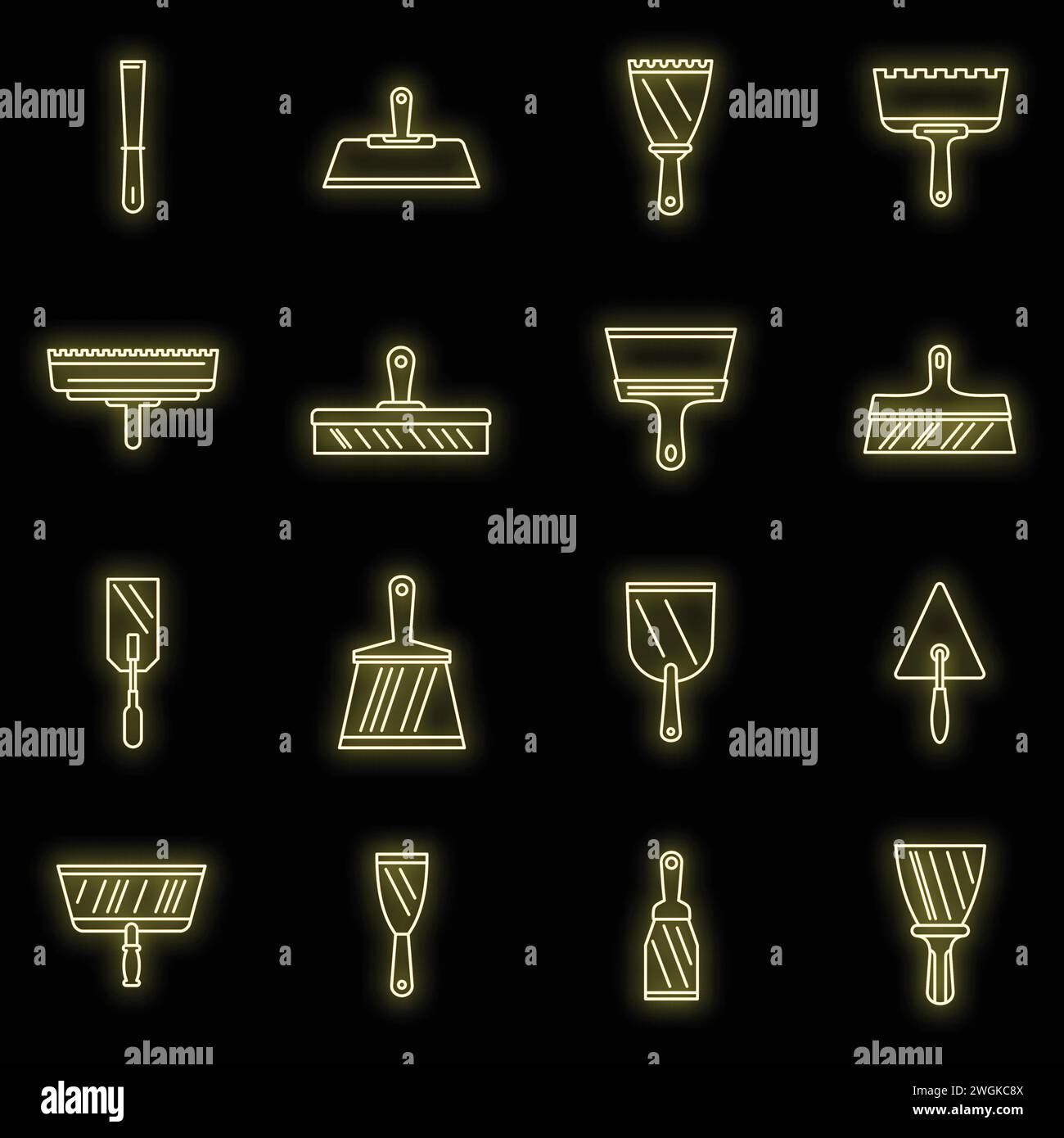 Construction putty knife icons set. Outline set of construction putty ...