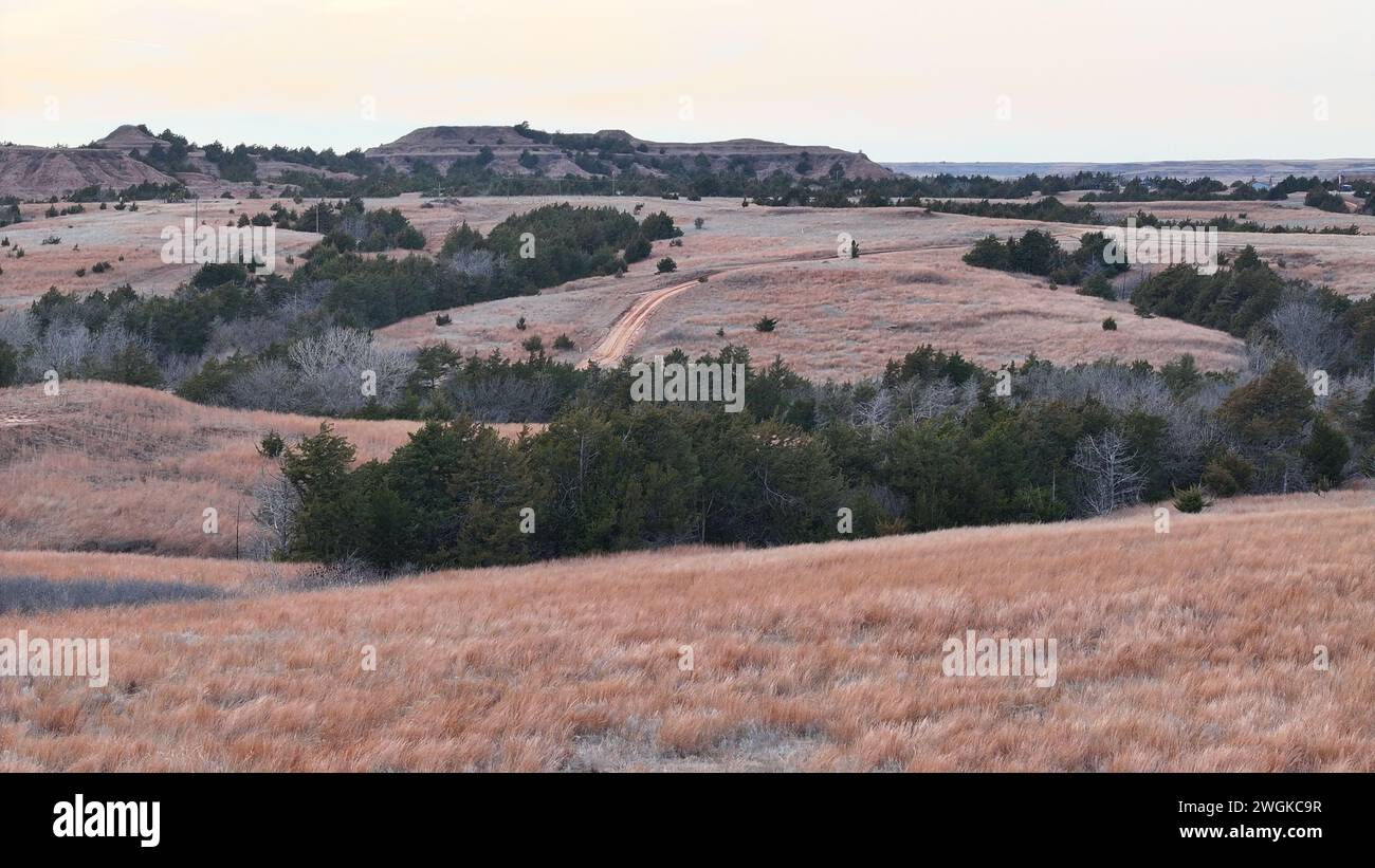 A landscape with rolling hills, trees, and clouds in the sky Stock ...
