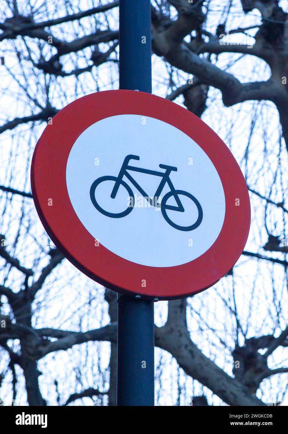 Bicycles prohibited sign. Regulation banning bikes at gardened ...