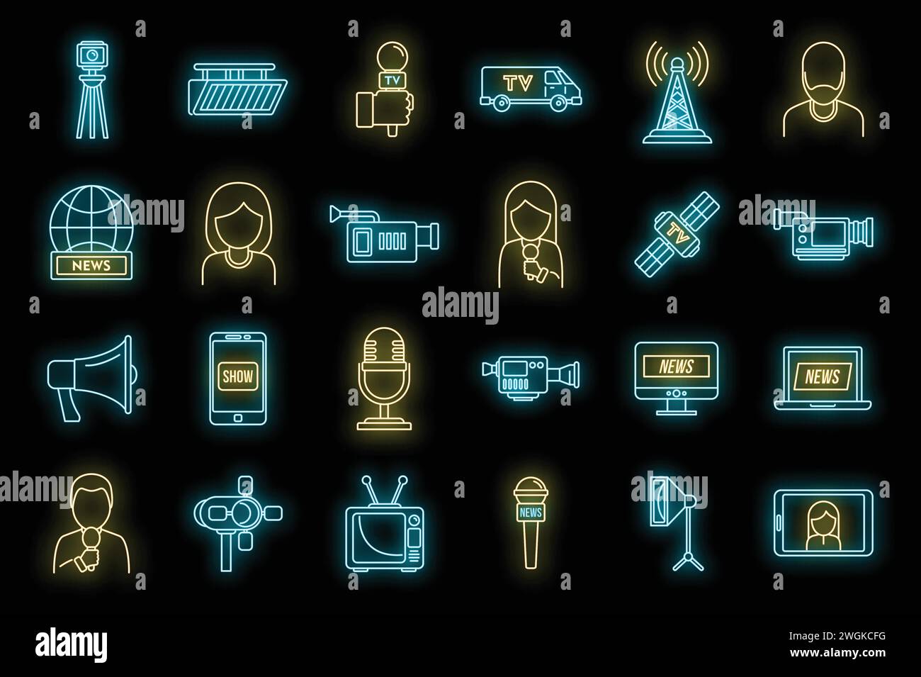 TV presenter interview icons set. Outline set of TV presenter interview ...