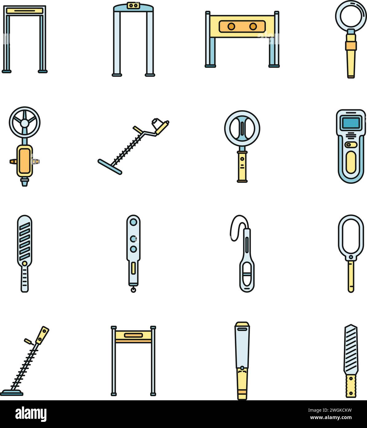 Metal detector alarm icons set. Outline set of metal detector alarm ... Metal detector alarm icons set. Outline set of metal detector alarm ...