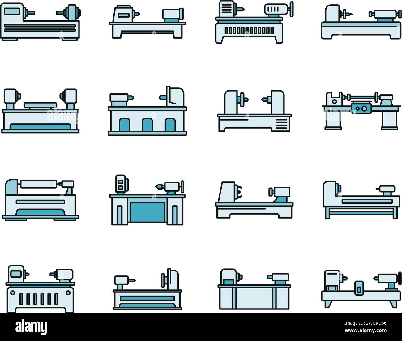 Lathe drilling icons set. Outline set of lathe drilling vector icons thin line color flat on ...