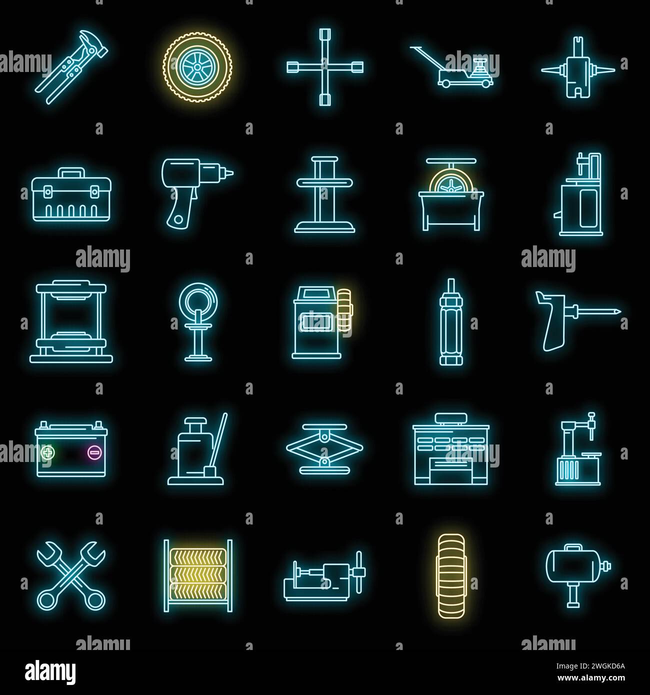 Tire fitting tool icons set. Outline set of tire fitting tool vector ...