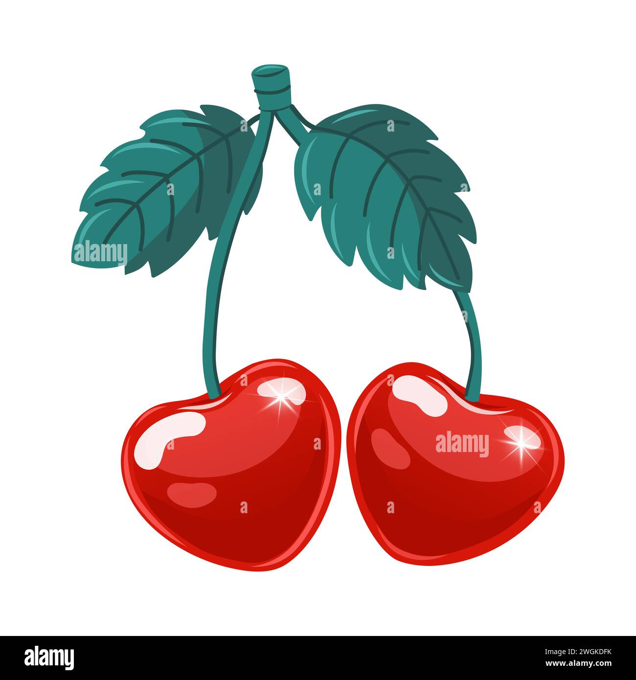 Hand drawn vector illustration of pair of heart shaped cherries. A ...