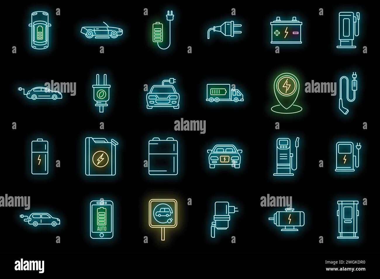 Service hybrid car icons set. Outline set of service hybrid car vector ...