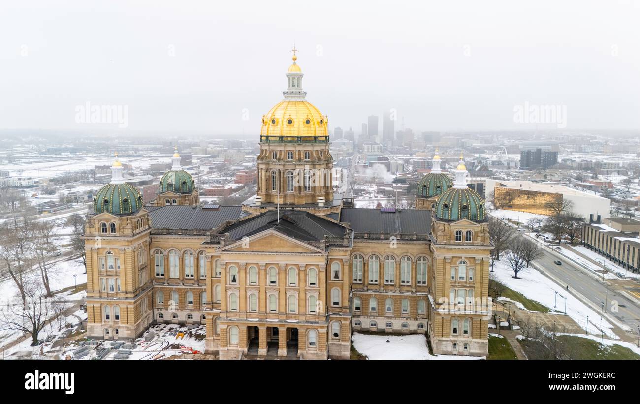 Aerial photograph of the the Iowa State Capitol Building and its ...