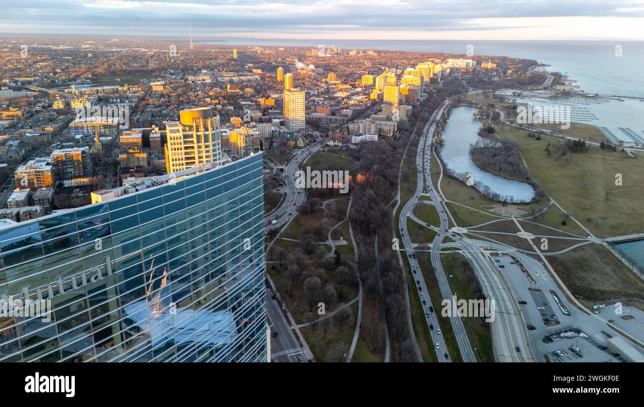 Aerial photograph of Milwaukee, Wisconsin, USA at sunset Stock Photo ...