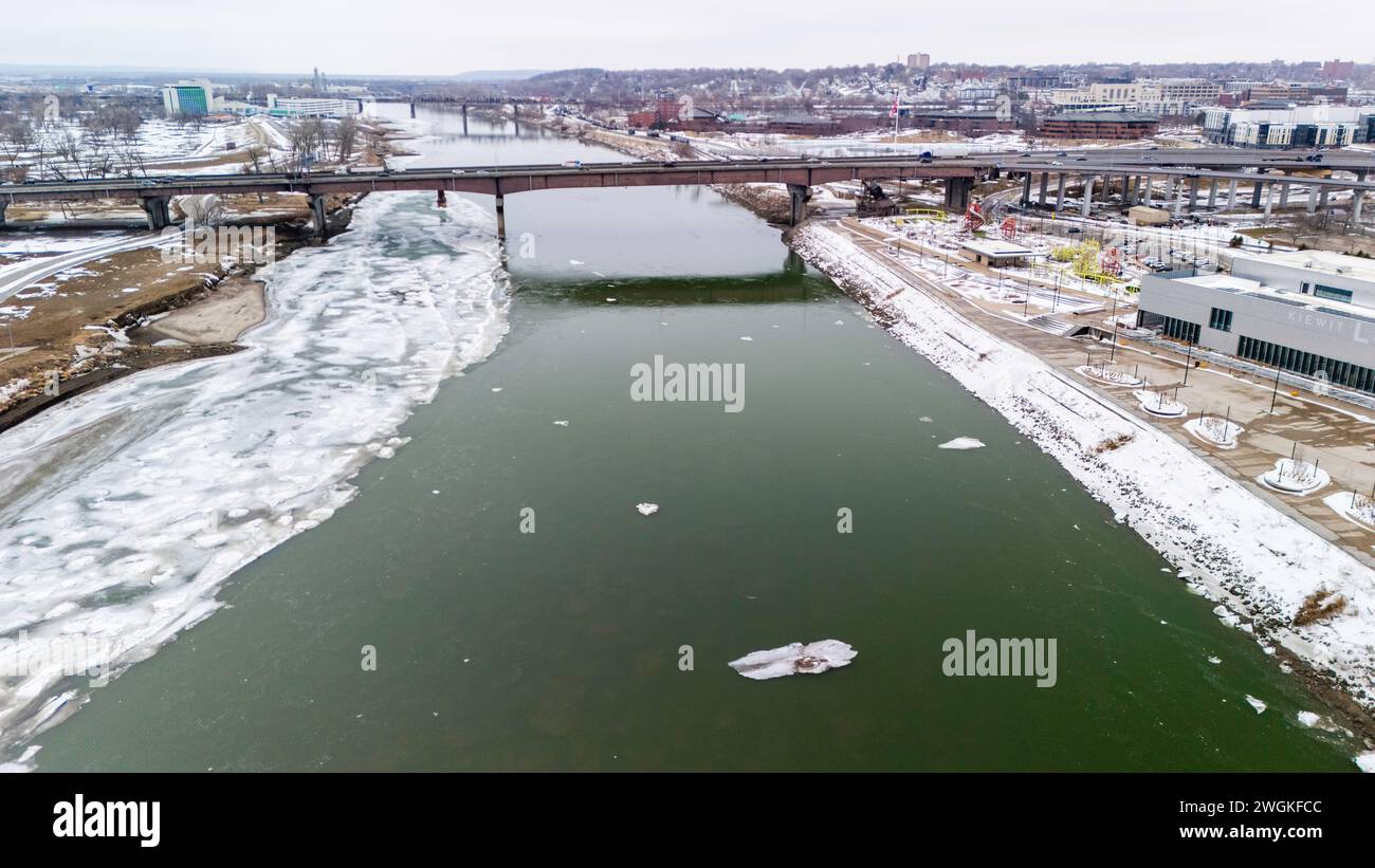Aerial photograph of the the Interstate 80 Bridge that spans the ...