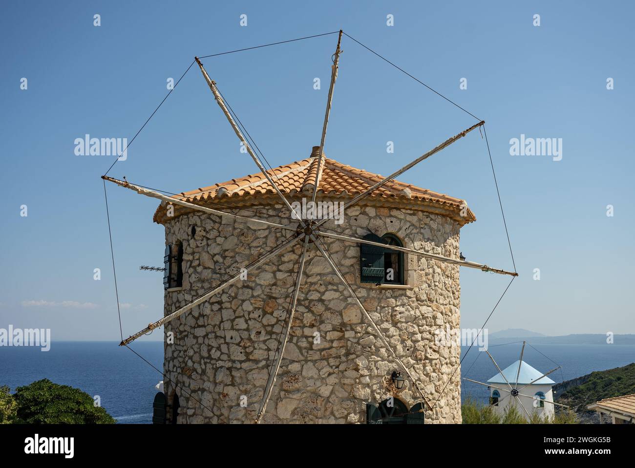 Windmill in greek island. Skinari windmills View Point in zakynthos ...