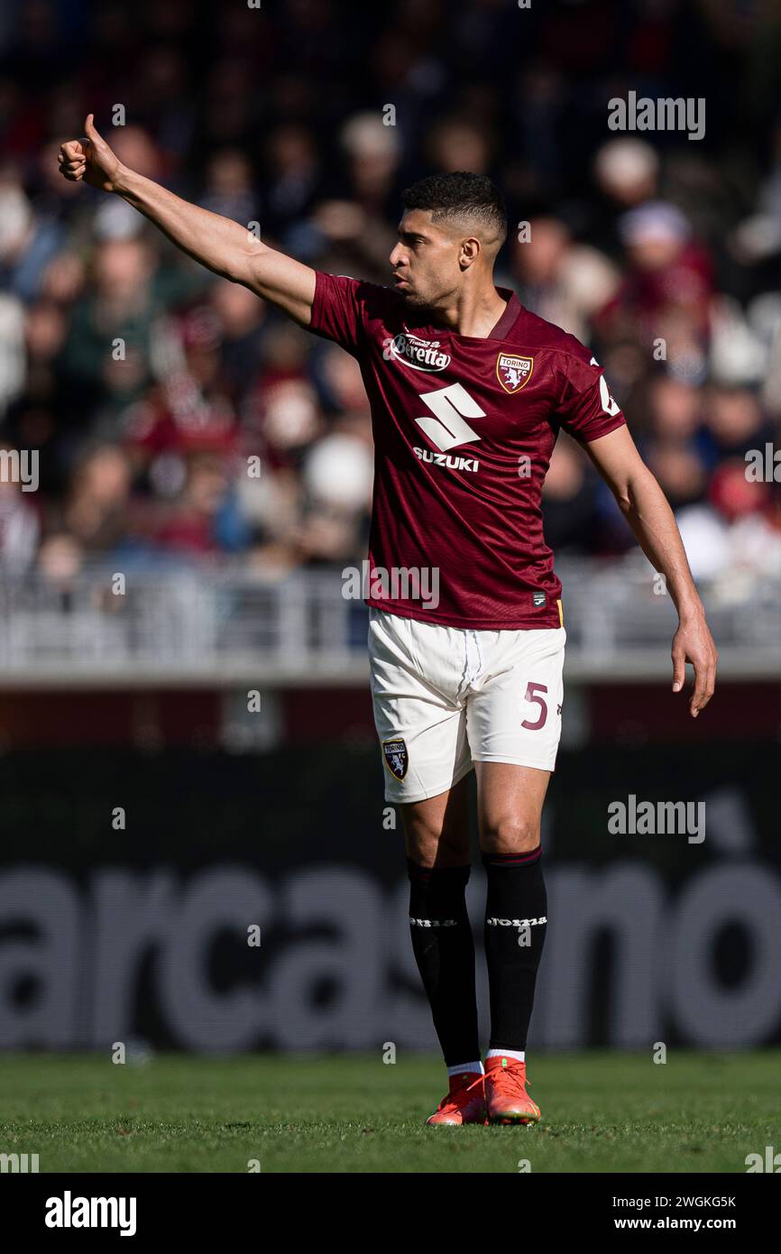 Turin, Italy. 4 February 2024. Adam Masina of Torino FC gestures during ...