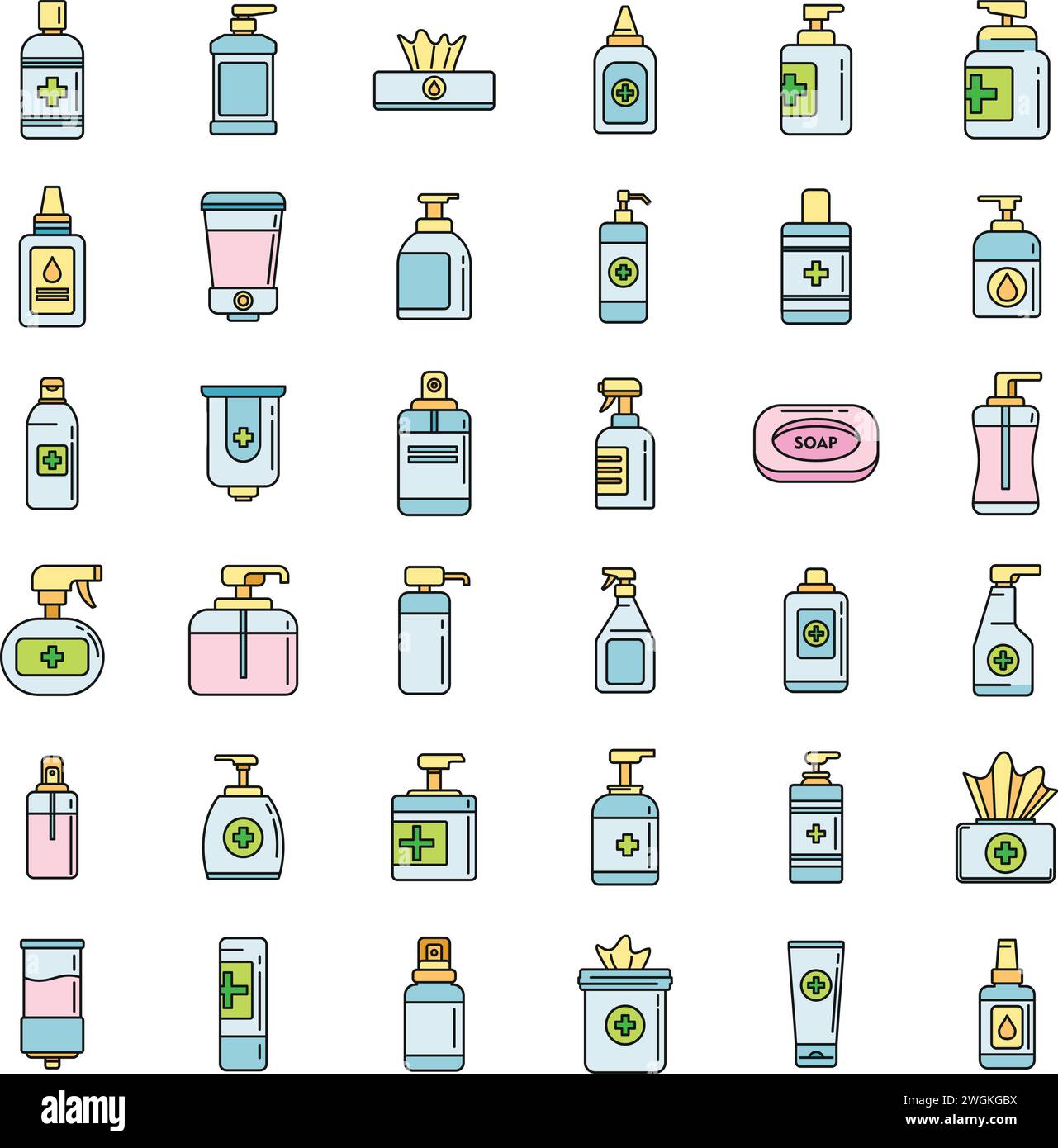 Medical antiseptic icons set. Outline set of medical antiseptic vector ...
