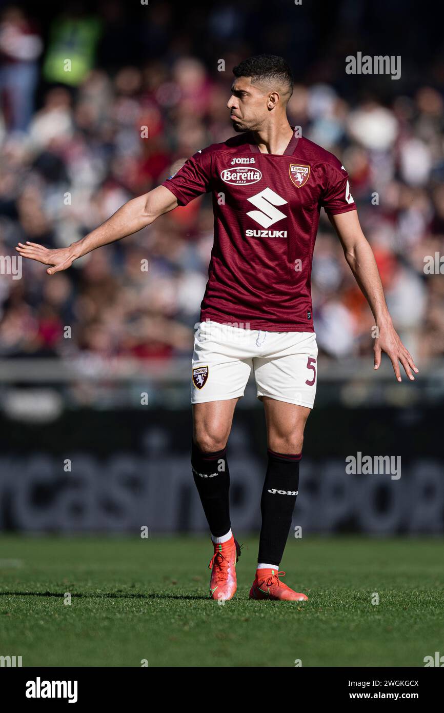 Turin, Italy. 4 February 2024. Adam Masina of Torino FC gestures during ...