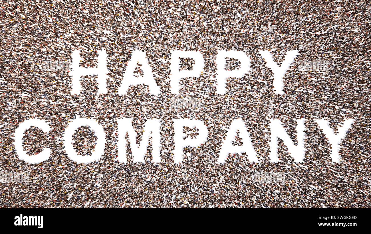 Conceptual community of people forming the HAPPY COMPANY message. 3d ...