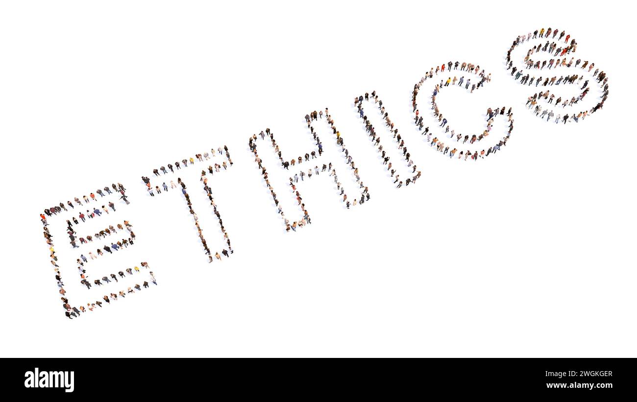 Concept conceptual large community of people forming the word ETHICS ...