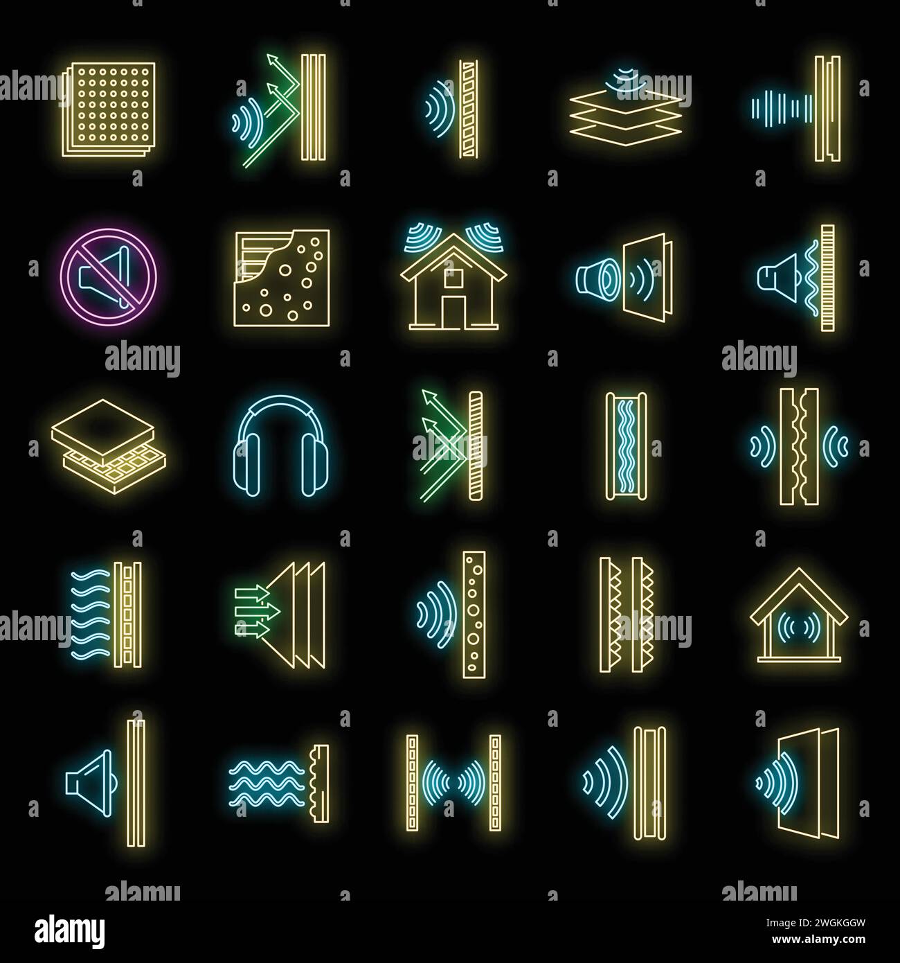 Studio soundproofing icons set. Outline set of studio soundproofing ...