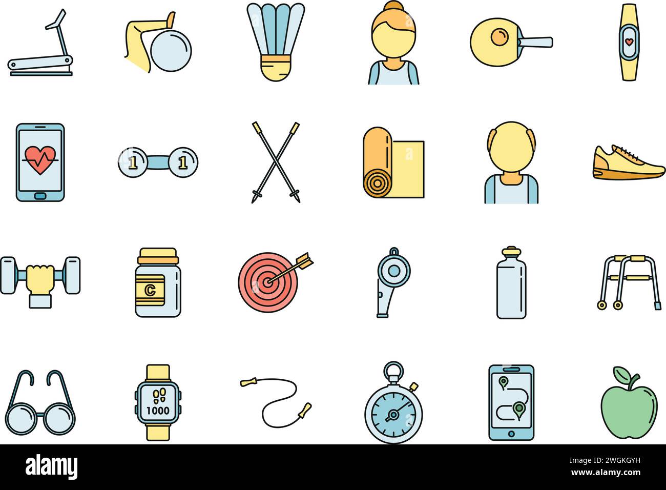 Workout seniors activity icons set. Outline set of workout seniors ...