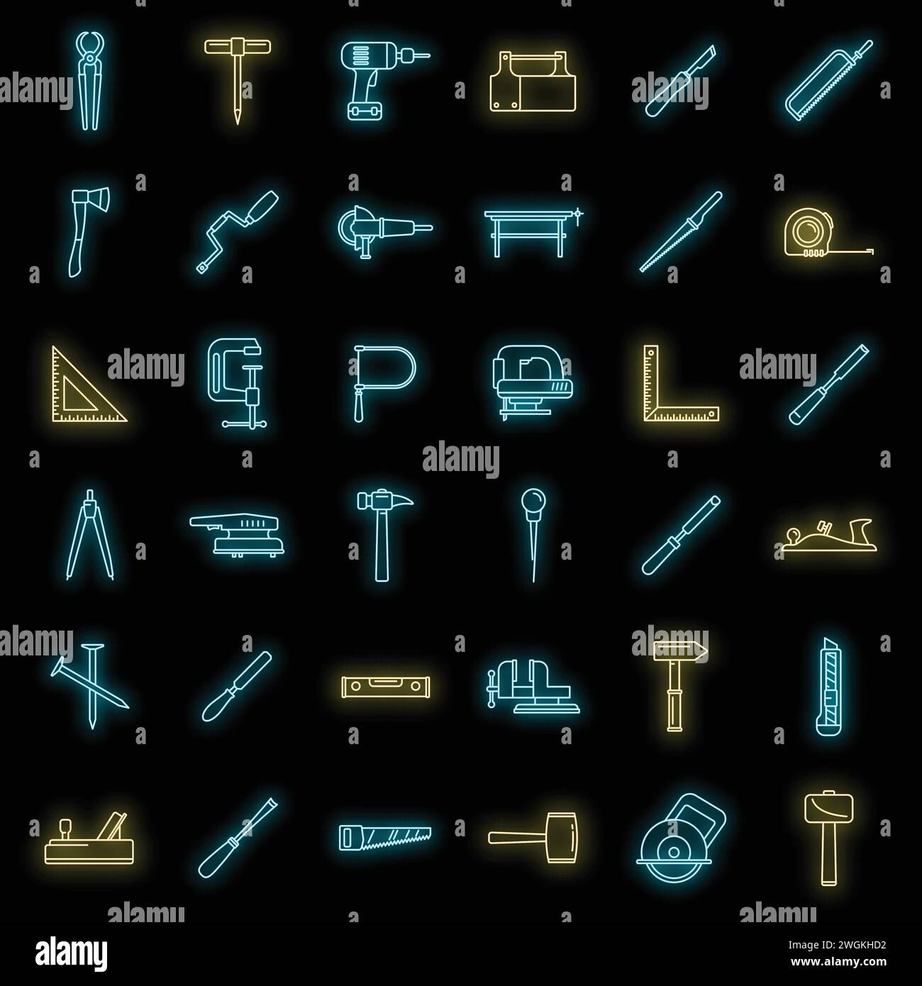 Work carpenter tools icons set. Outline set of work carpenter tools ...
