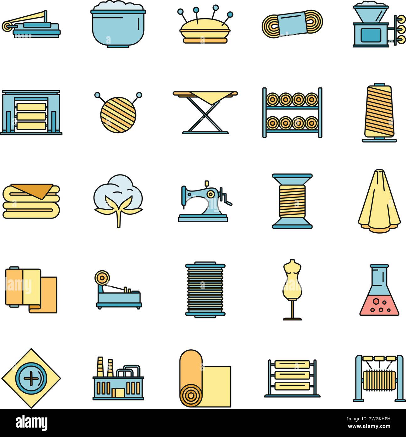 Textile production factory icons set. Outline set of textile production ...