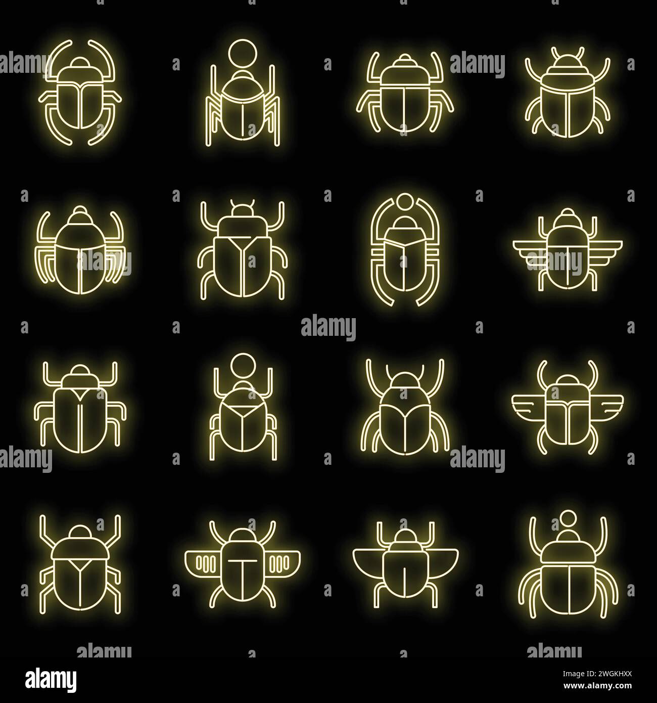 Egypt Scarab beetle icons set. Outline set of Egypt Scarab beetle ...