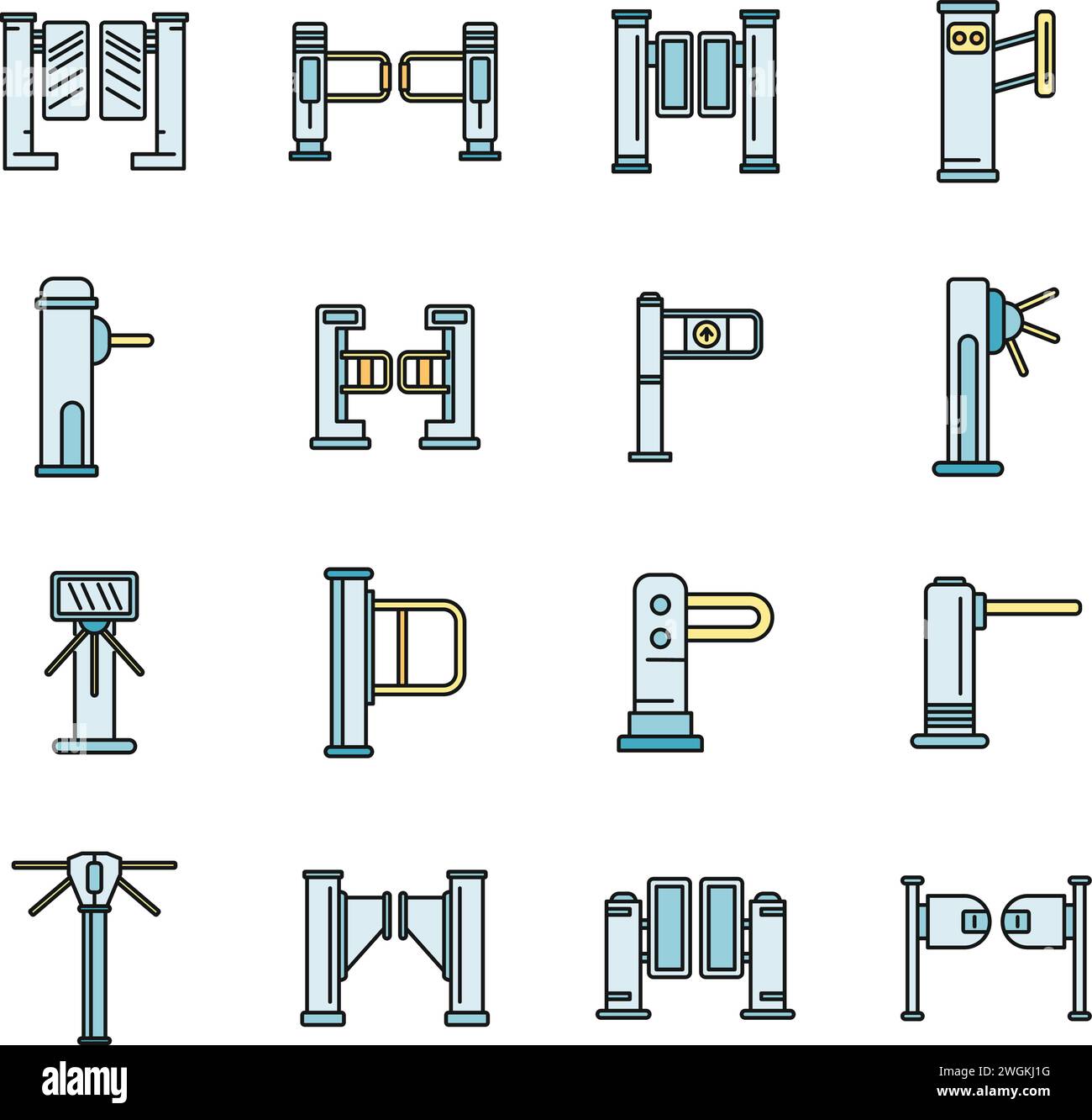 Turnstile access icons set. Outline set of turnstile access vector ...