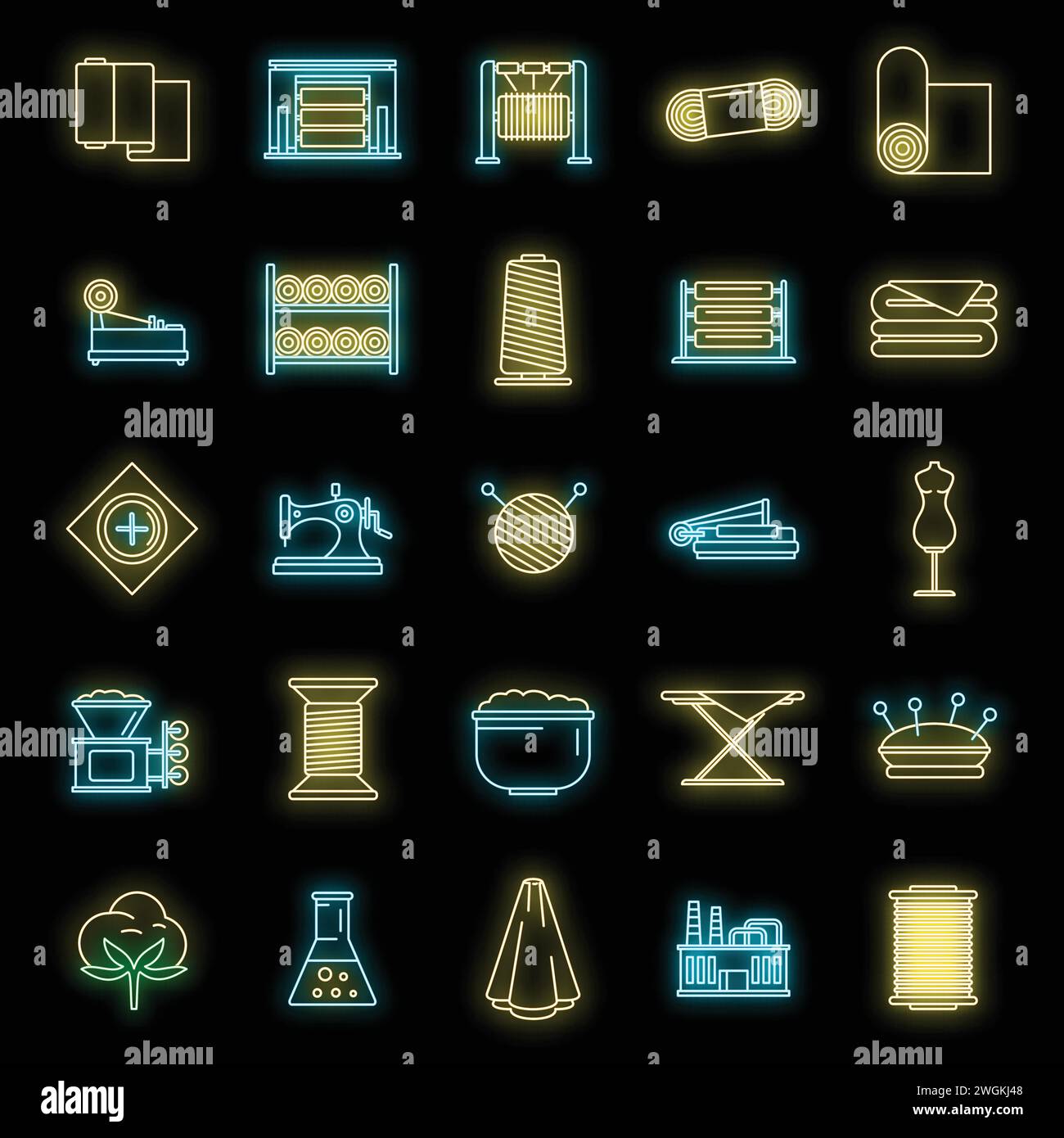 Textile production factory icons set. Outline set of textile production ...