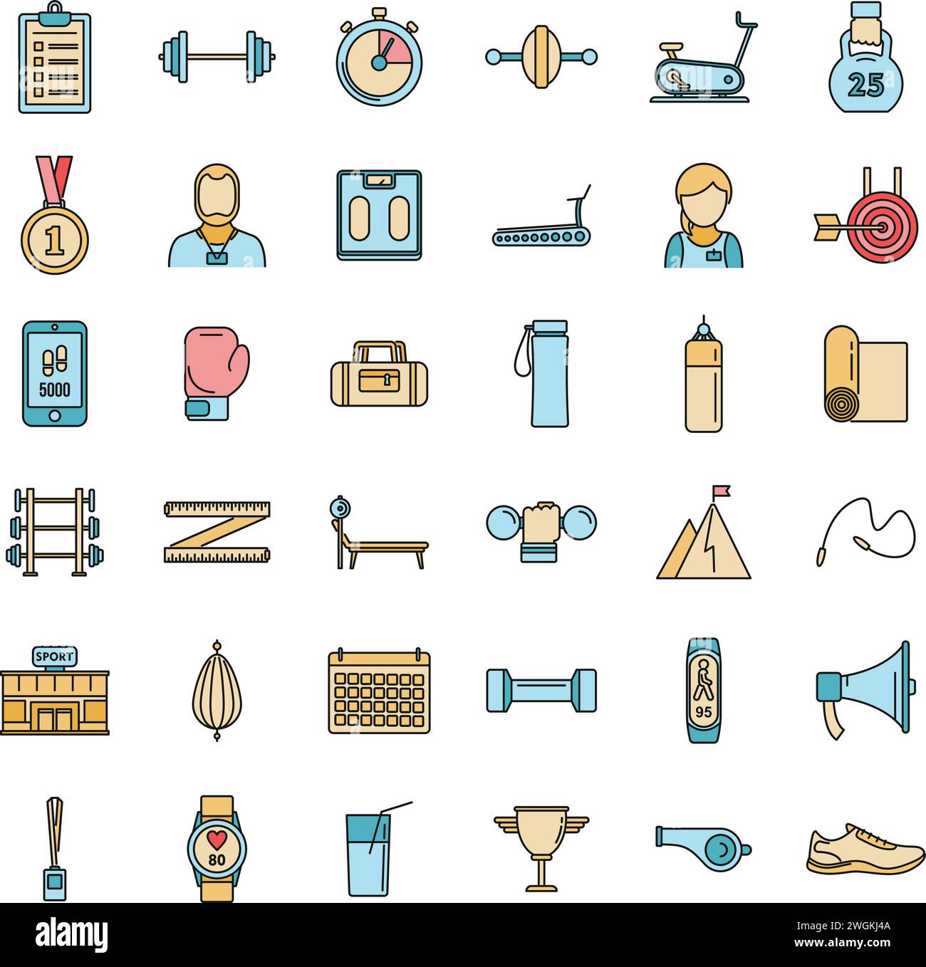 Gym personal trainer icons set. Outline set of gym personal trainer ...