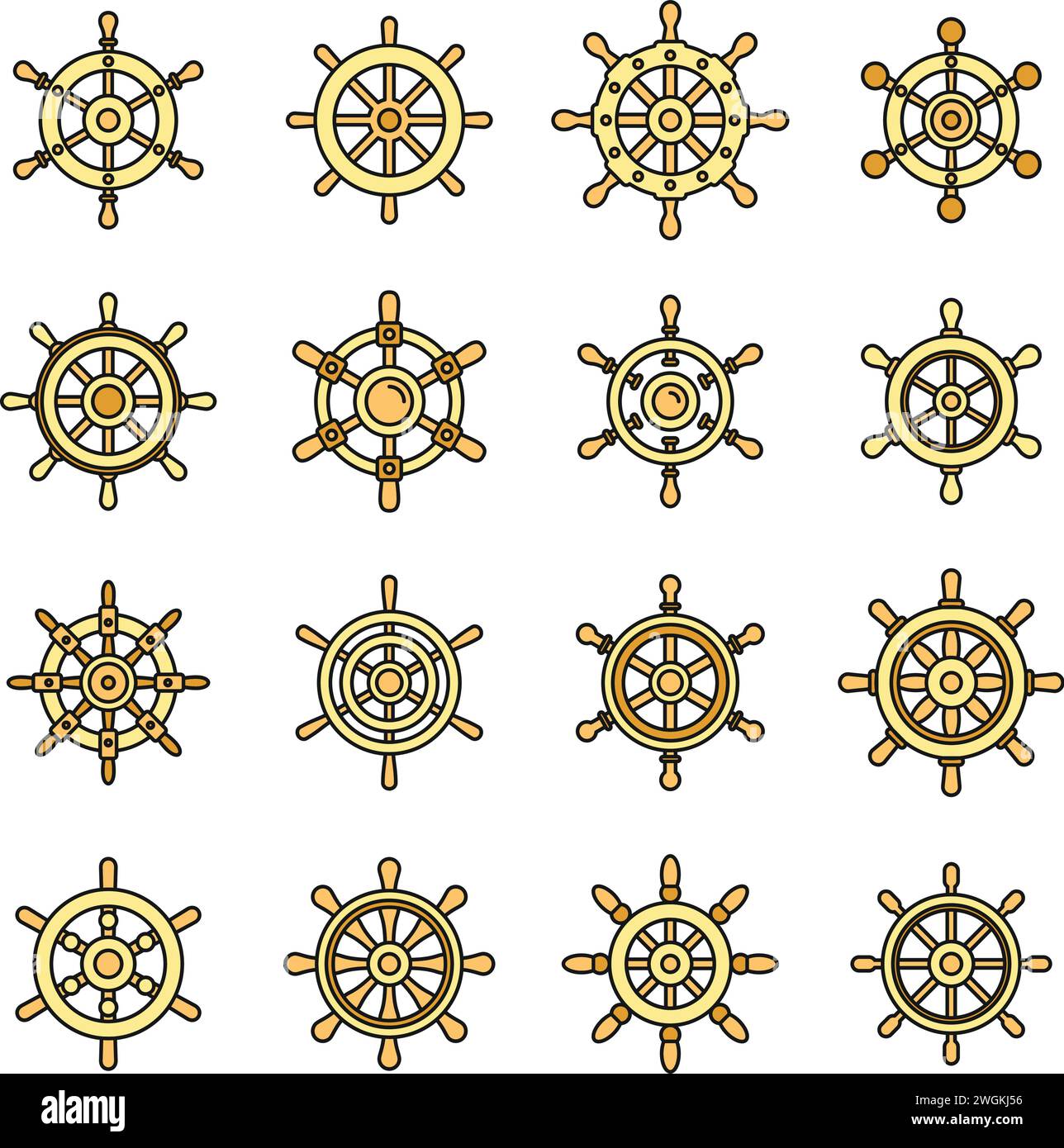Ship wheel element icons set. Outline set of ship wheel element vector ...