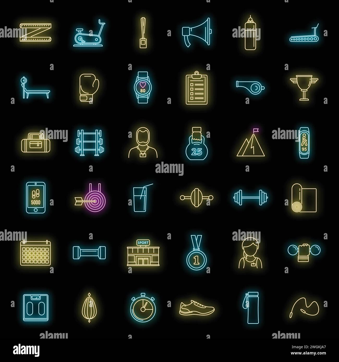 Gym personal trainer icons set. Outline set of gym personal trainer ...