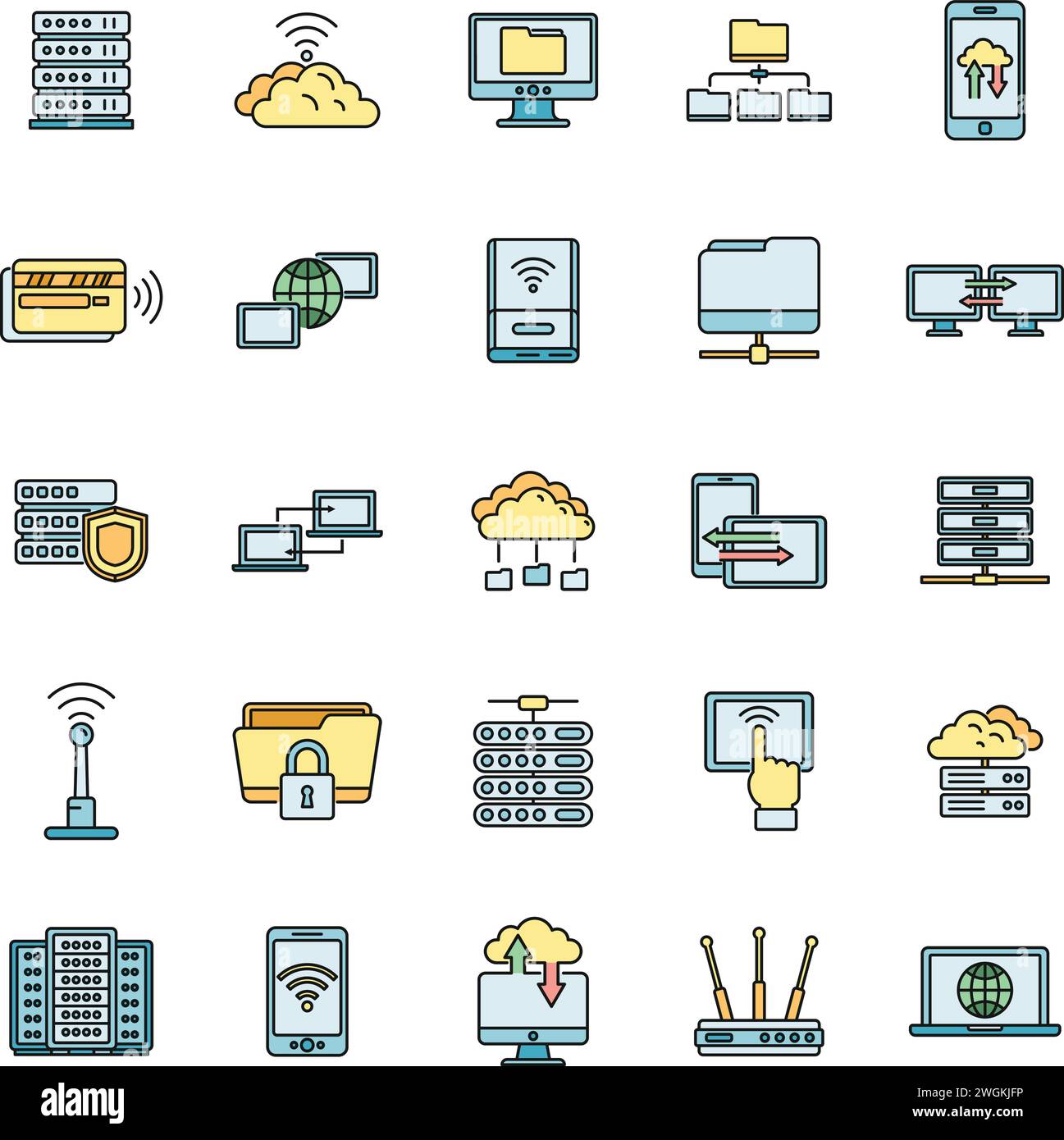 Global remote access icons set. Outline set of global remote access ...