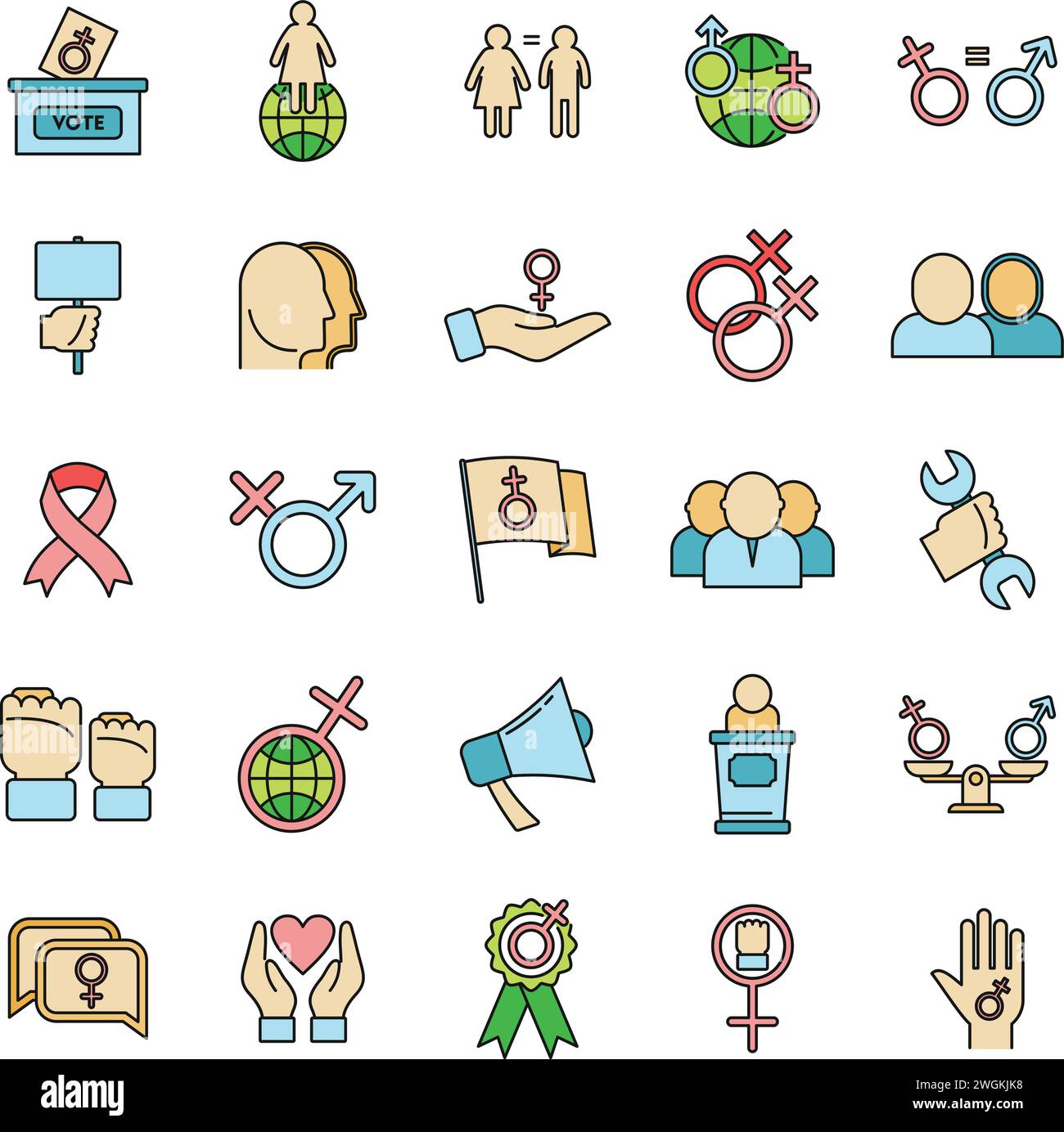 Empowerment girl icons set. Outline set of empowerment girl vector ...