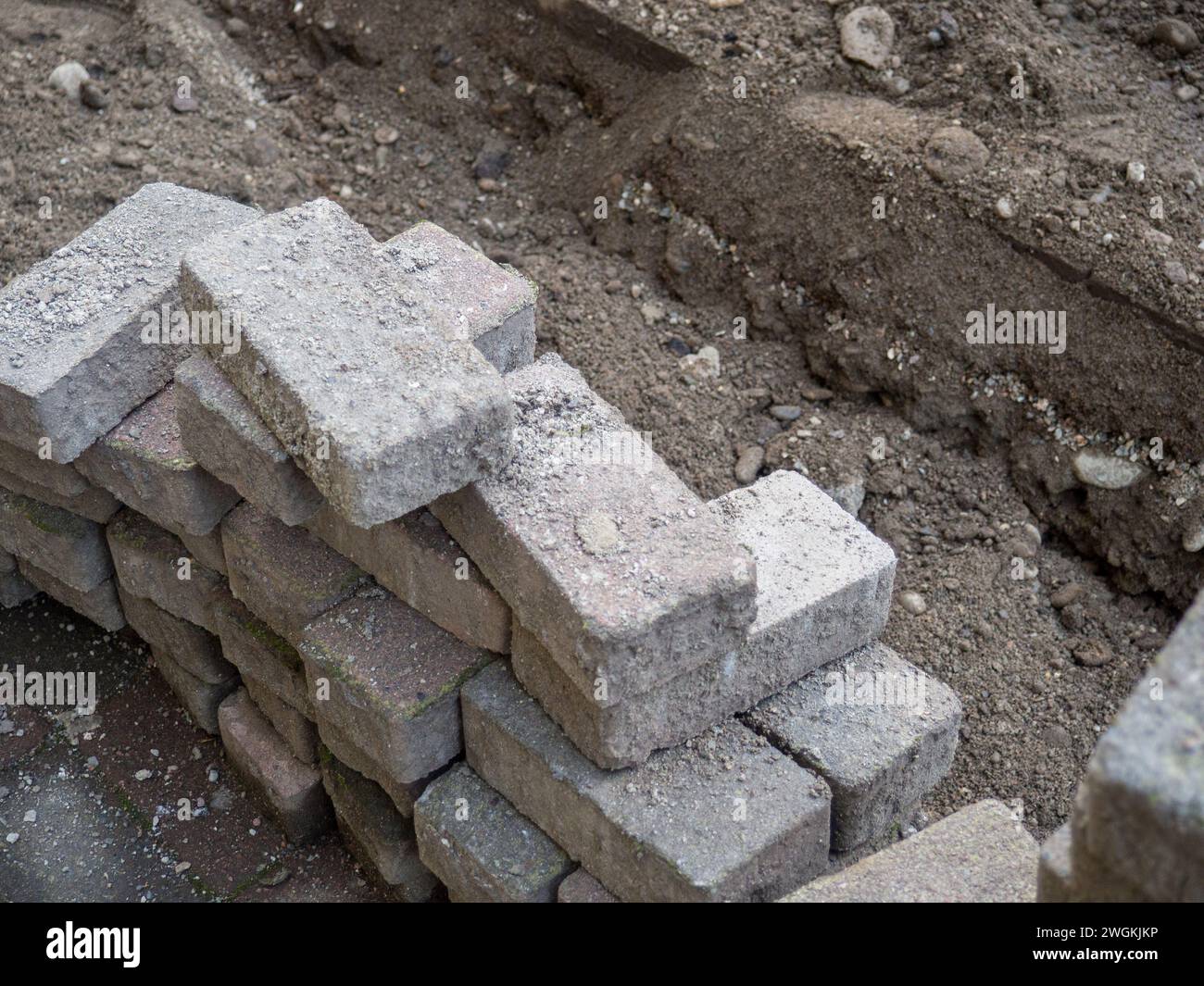 Renovation of the pedestrian zone. Excavation. Laying tiles outdoors ...