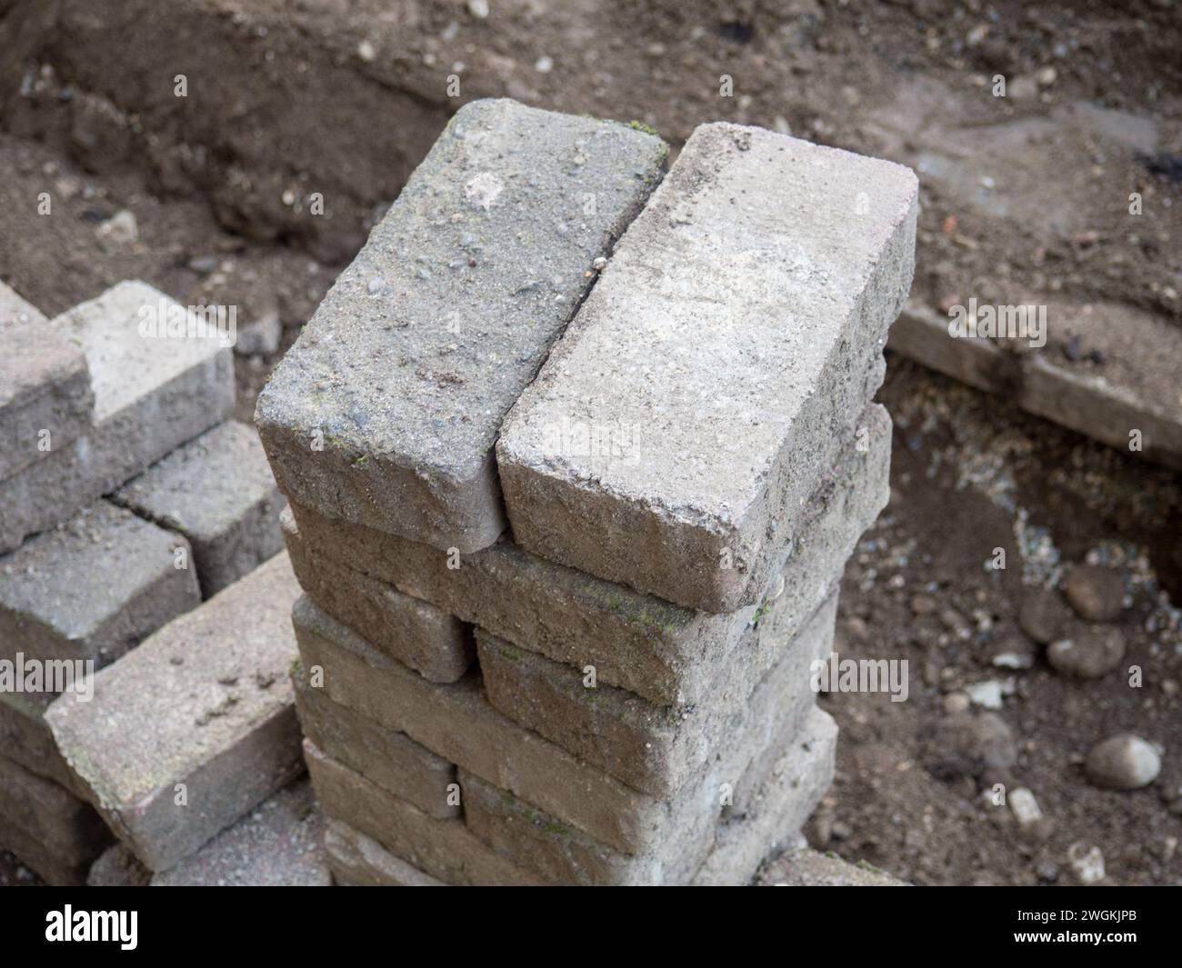 Renovation of the pedestrian zone. Excavation. Laying tiles outdoors ...