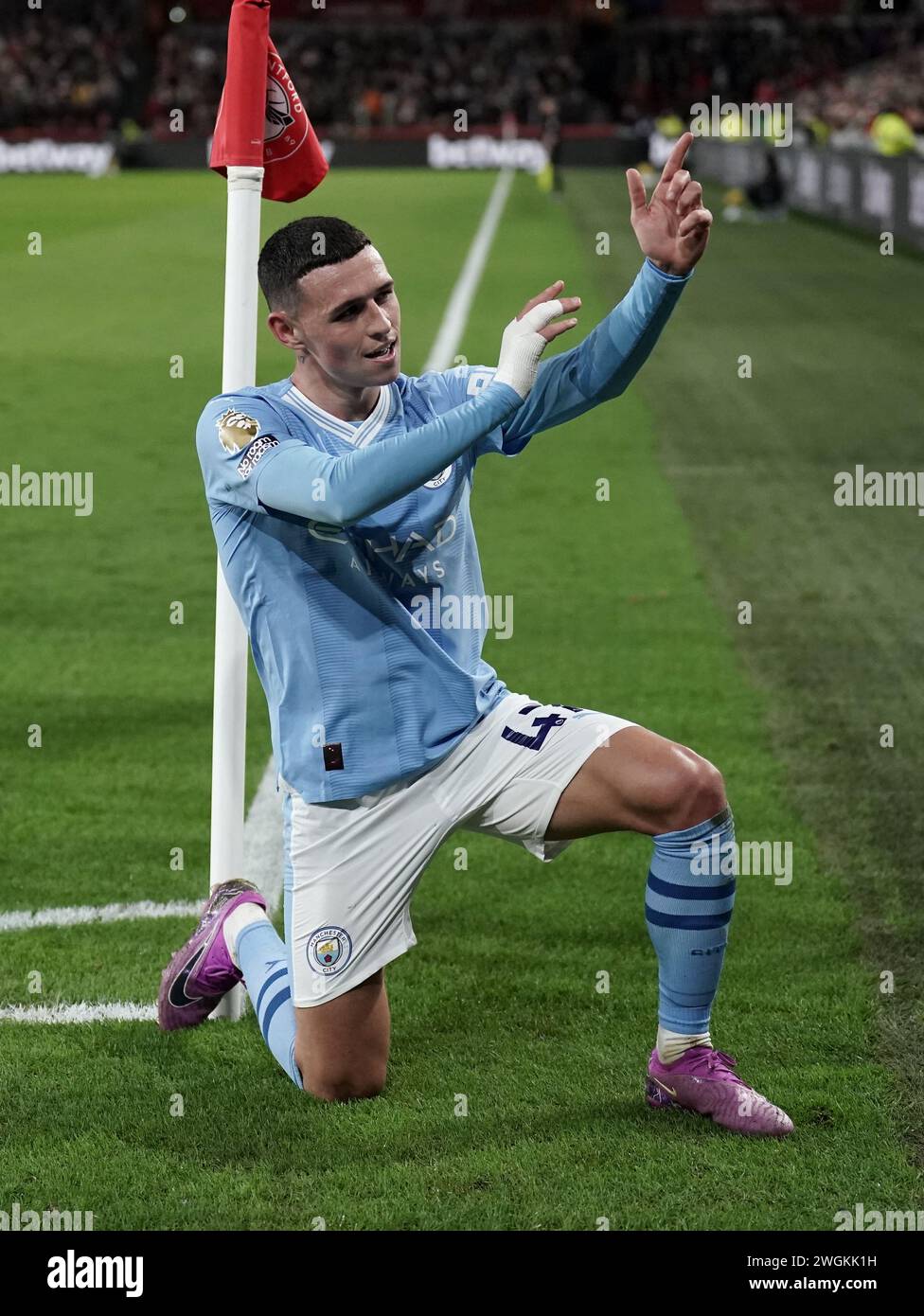 Manchester City's Phil Foden celebrates scoring their side's third goal ...