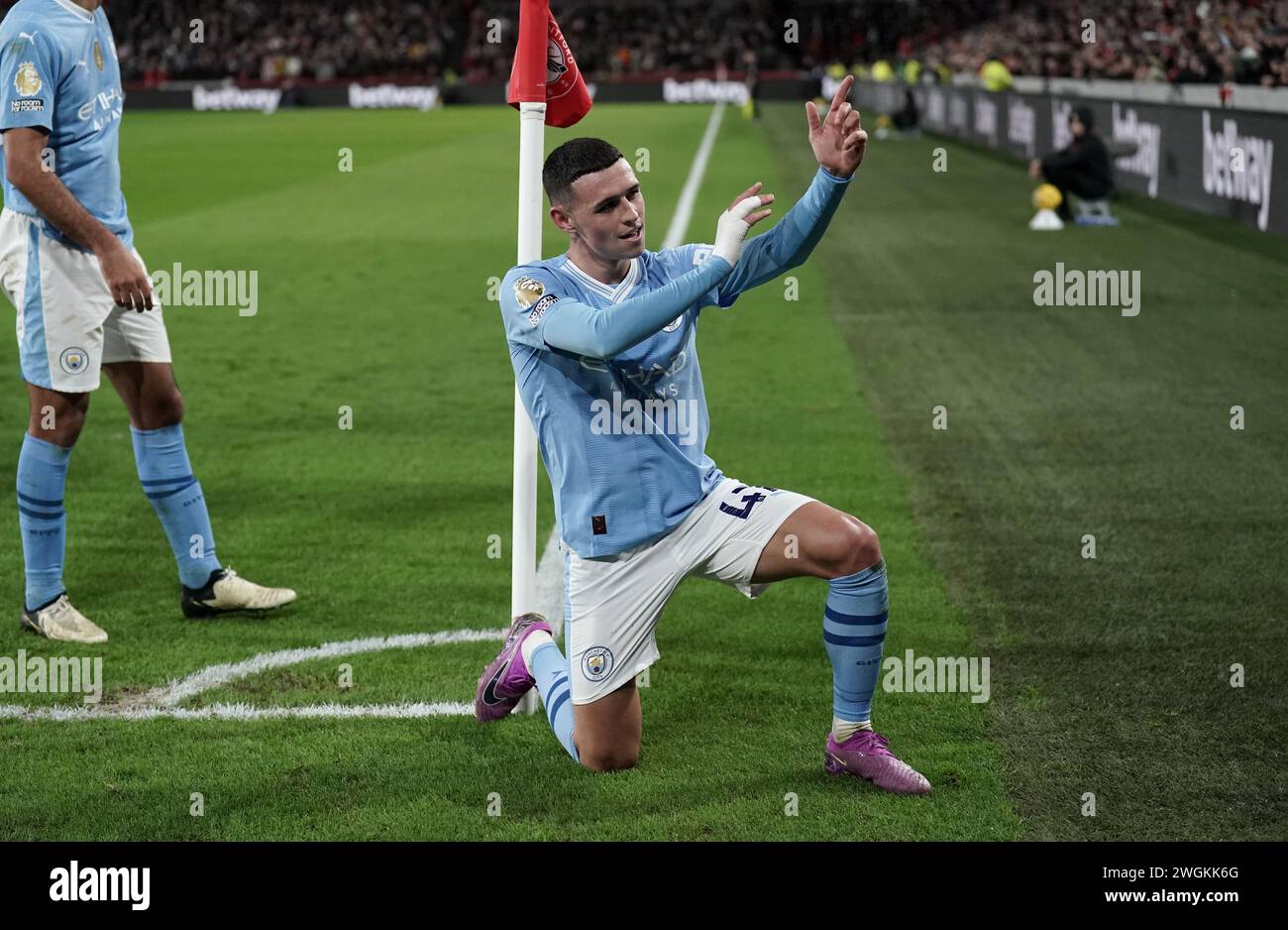 Manchester City's Phil Foden celebrates scoring their side's third goal ...