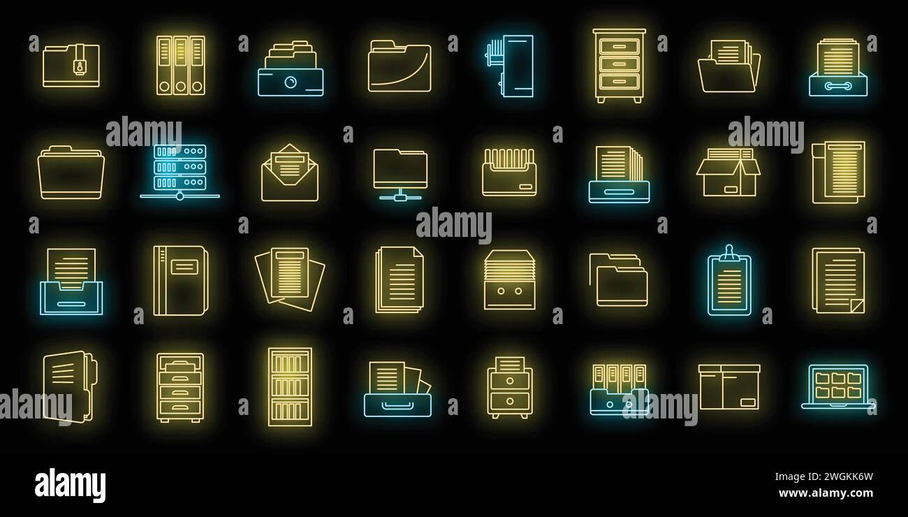 Office storage of documents icons set. Outline set of office storage of ...