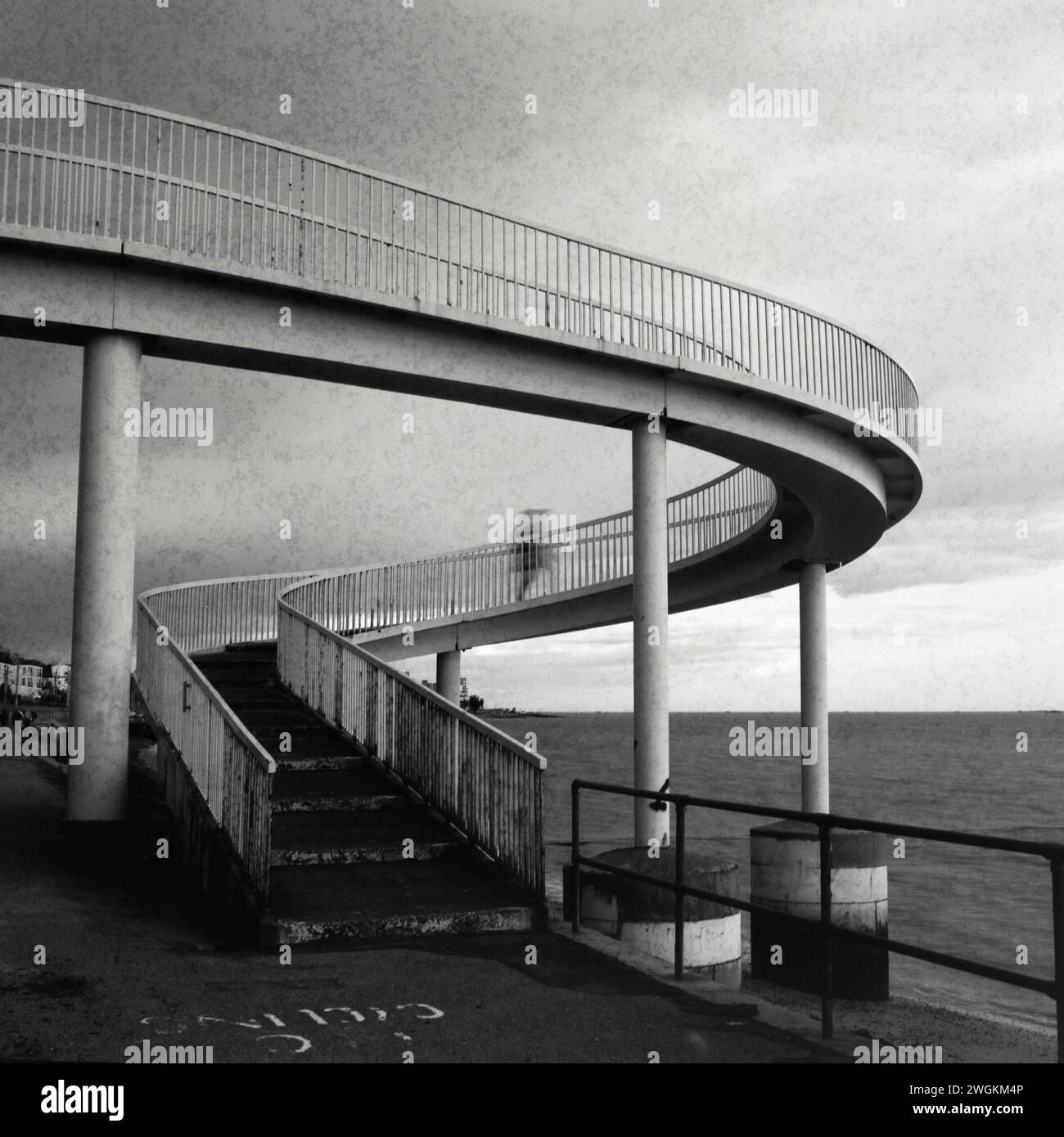 Spiral pedestrian bridge over the railway line at Leigh-on-Sea, Essex ...